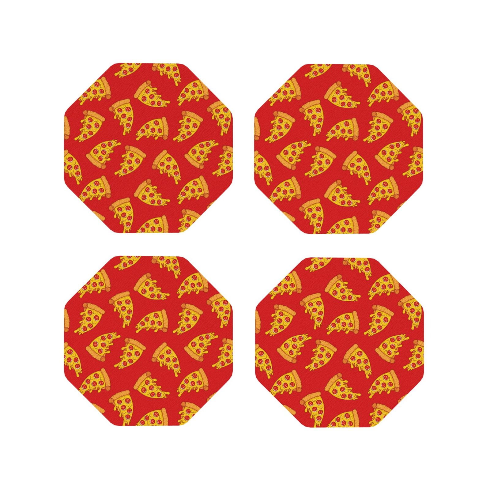 Drink Coasters, Cute Red Pizza -PVC Leather Coasters Sets of 4 for ...