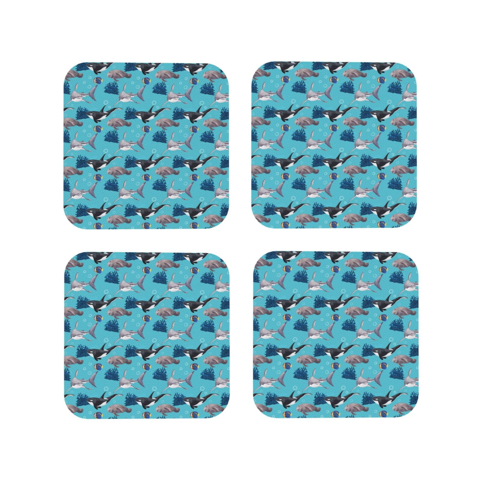 Drink Coasters, Cute Shark Seal Whale Water Plant -PVC Leather Coasters ...