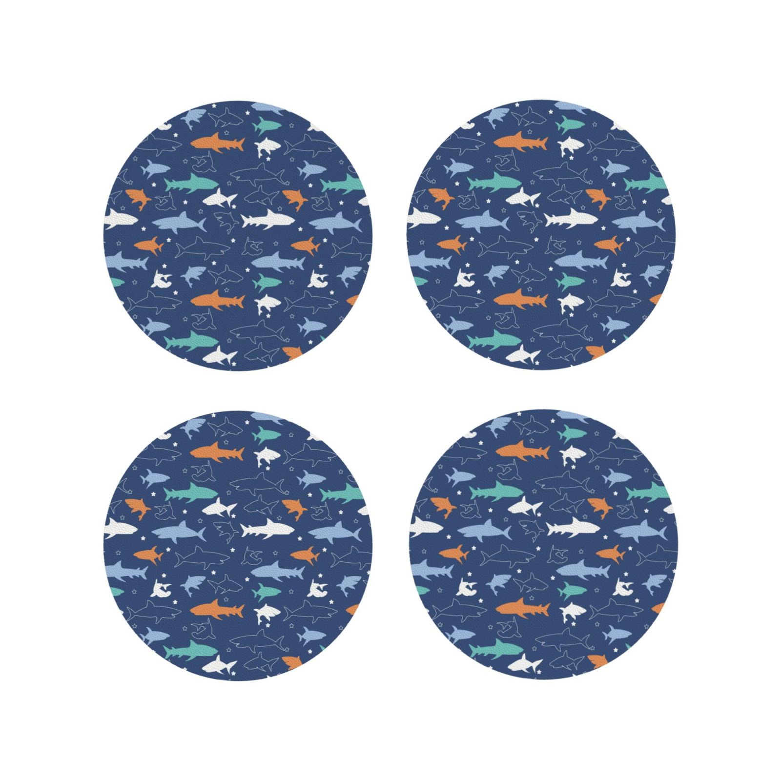 Drink Coasters, Cute Shark Stars Blue -PVC Leather Coasters Sets of 4 ...