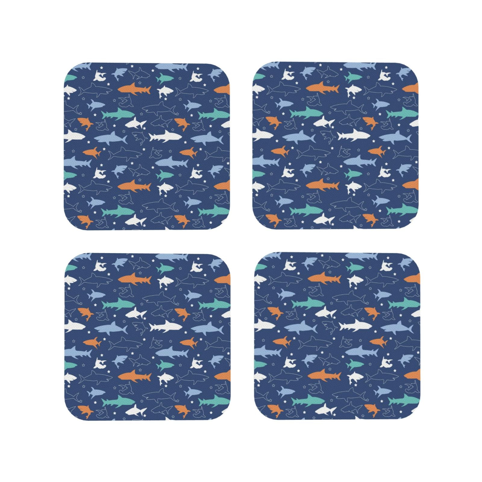 Drink Coasters, Cute Shark Stars Blue -PVC Leather Coasters Sets of 4 ...