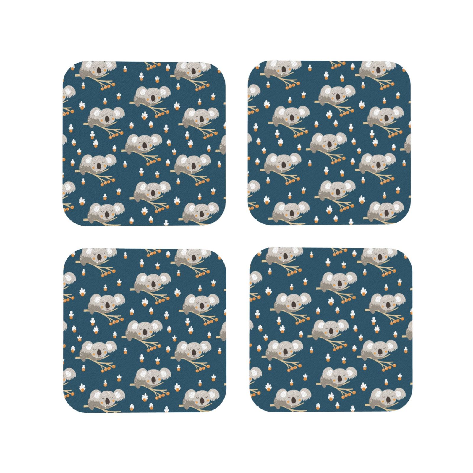 Drink Coasters, Cute Sleeping Koala -PVC Leather Coasters Sets of 4 for ...