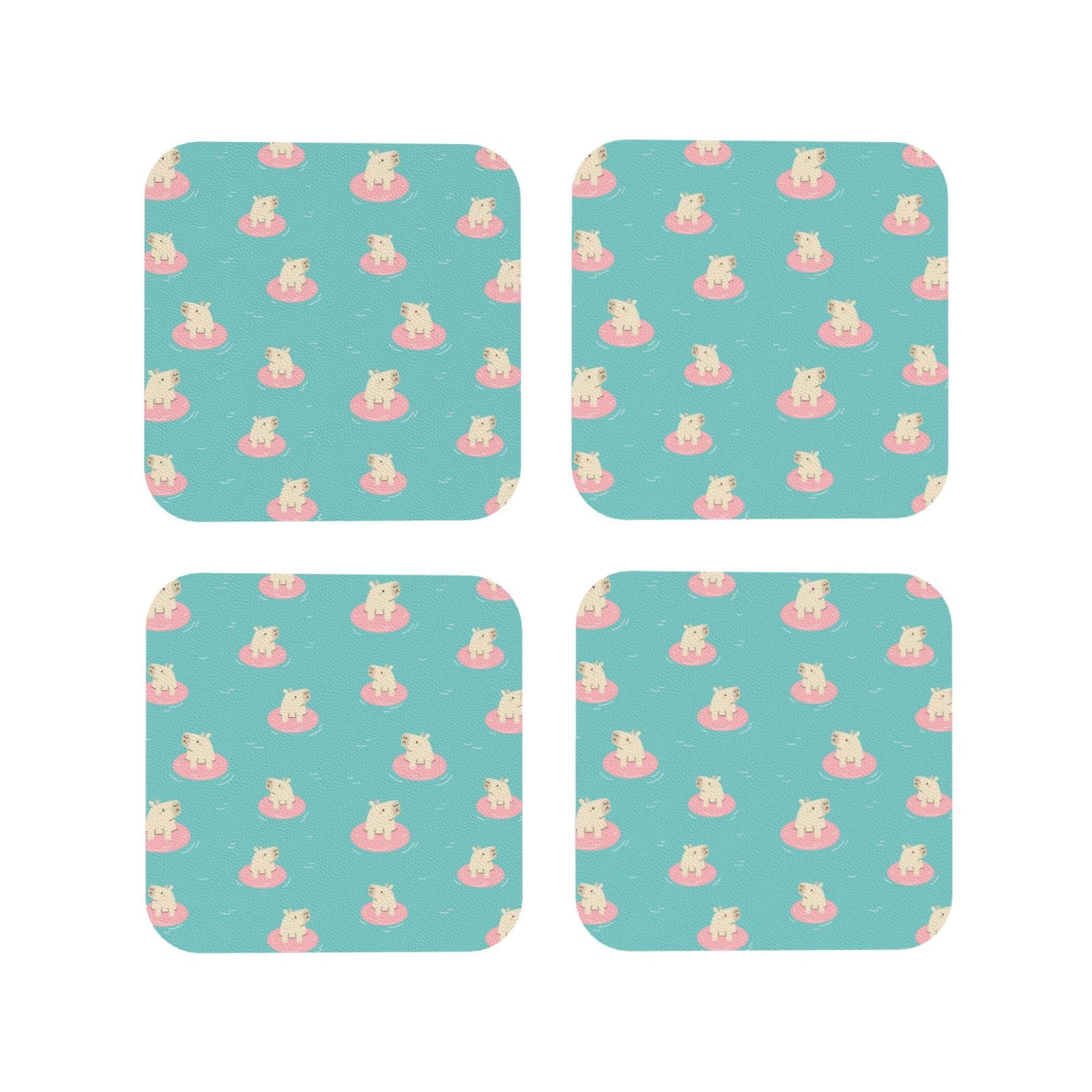 Drink Coasters, Cute Swim Capybaras -PVC Leather Coasters Sets of 4 for ...