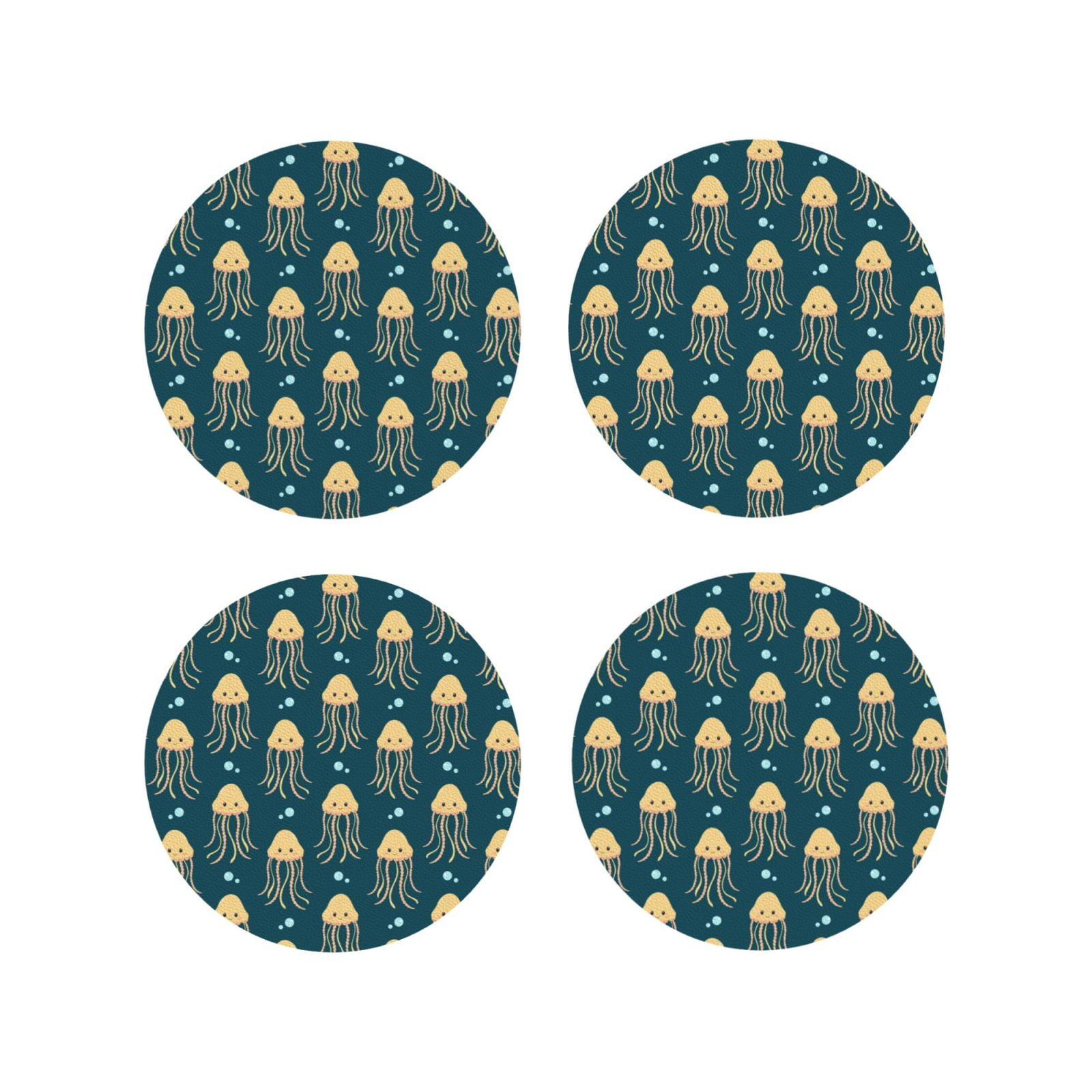 Drink Coasters, Cute Yellow Jellyfish -PVC Leather Coasters Sets of 4 ...