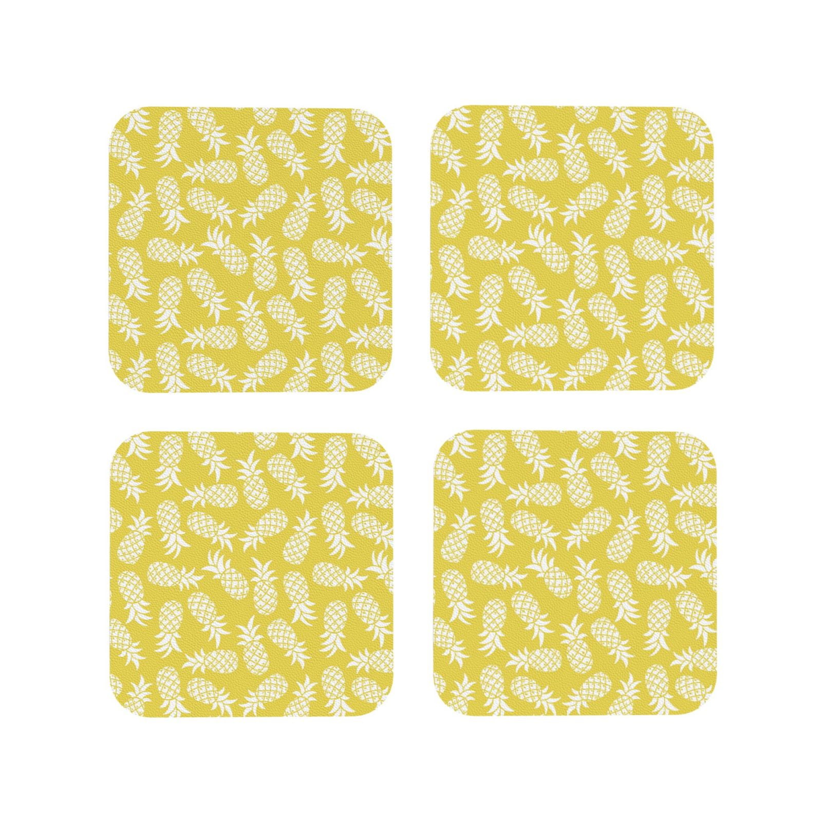 Drink Coasters, Cute Yellow Pineapple -PVC Leather Coasters Sets of 4 ...