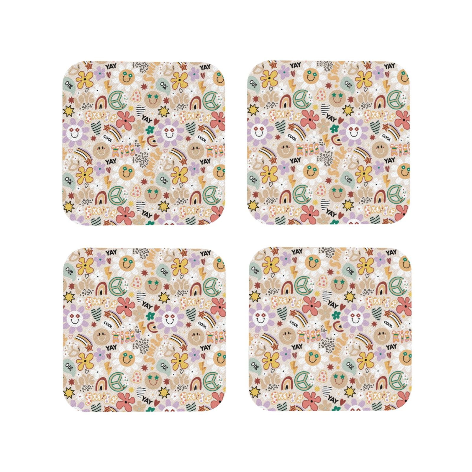 Drink Coasters, Cute cartoon flowers A -PVC Leather Coasters Sets of 4 ...