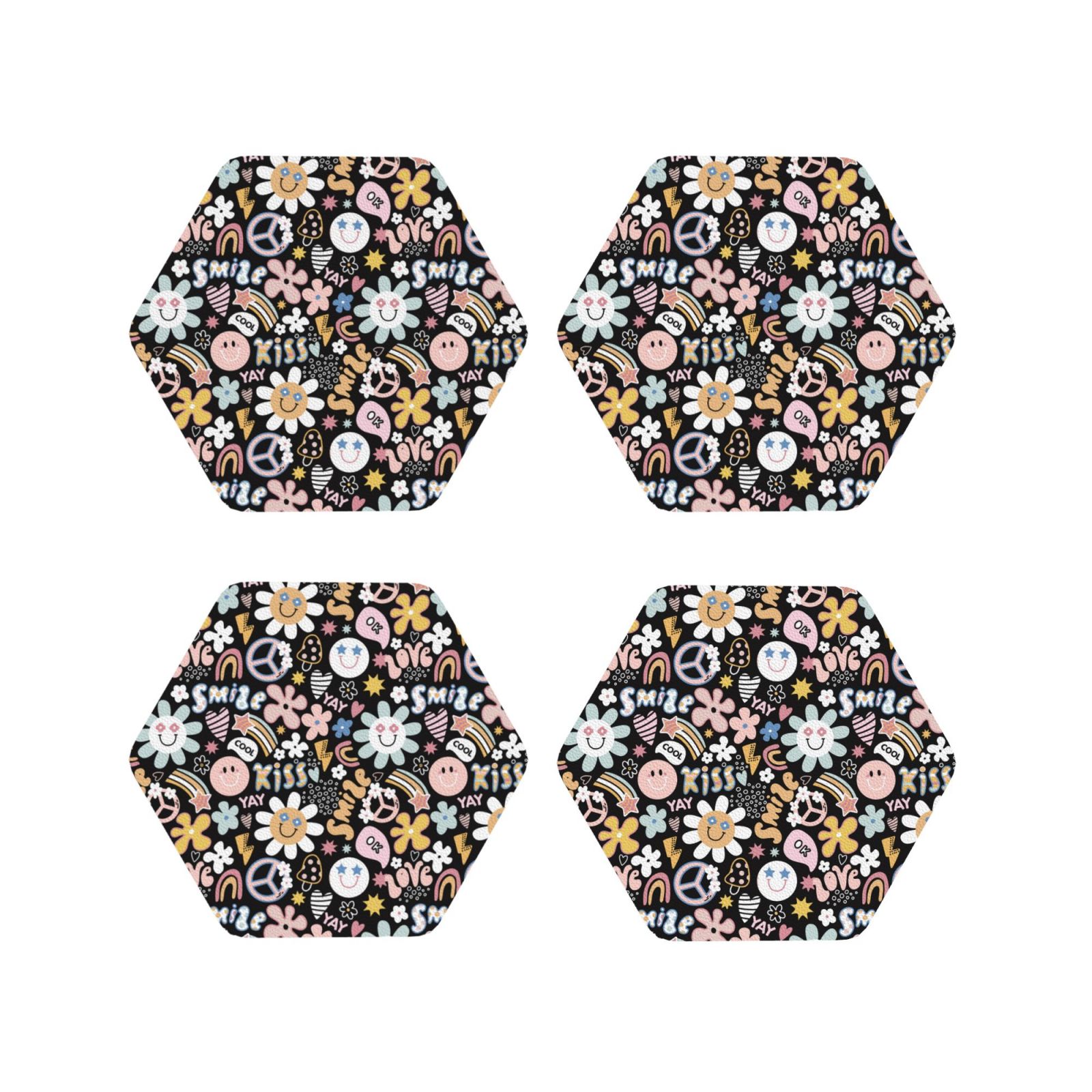 Drink Coasters, Cute cartoon flowers -PVC Leather Coasters Sets of 4 ...