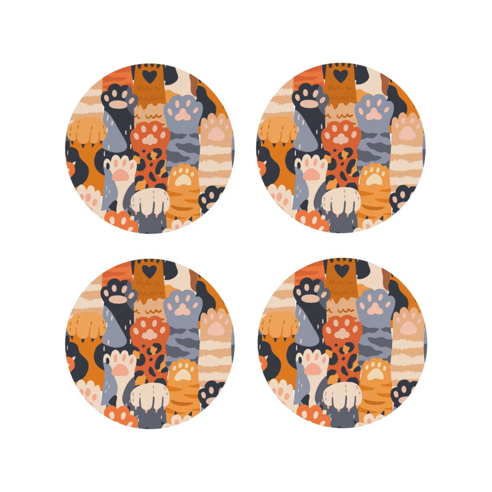 Drink Coasters, Cute cat paw -PVC Leather Coasters Sets of 4 for ...