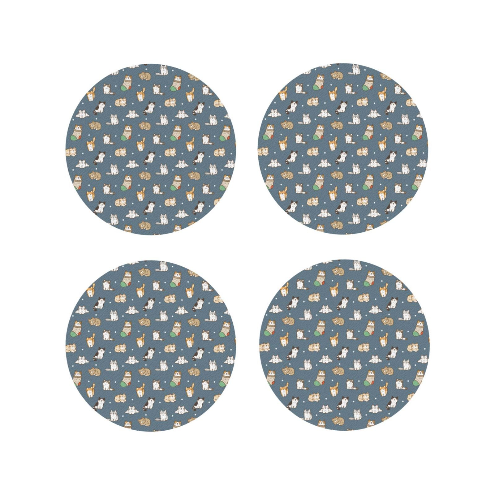 Drink Coasters, Cute cats and dogs -PVC Leather Coasters Sets of 4 for ...