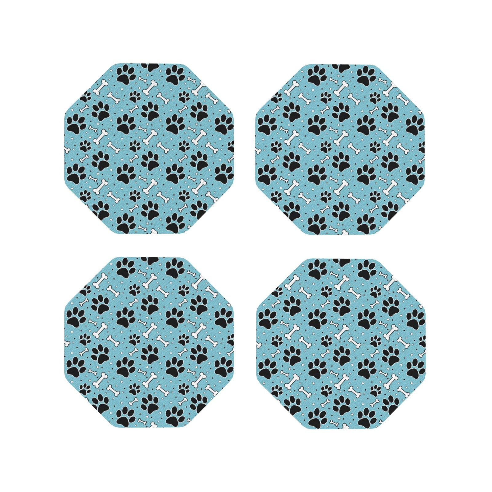 Drink Coasters, Cute dog footprints -PVC Leather Coasters Sets of 4 for ...