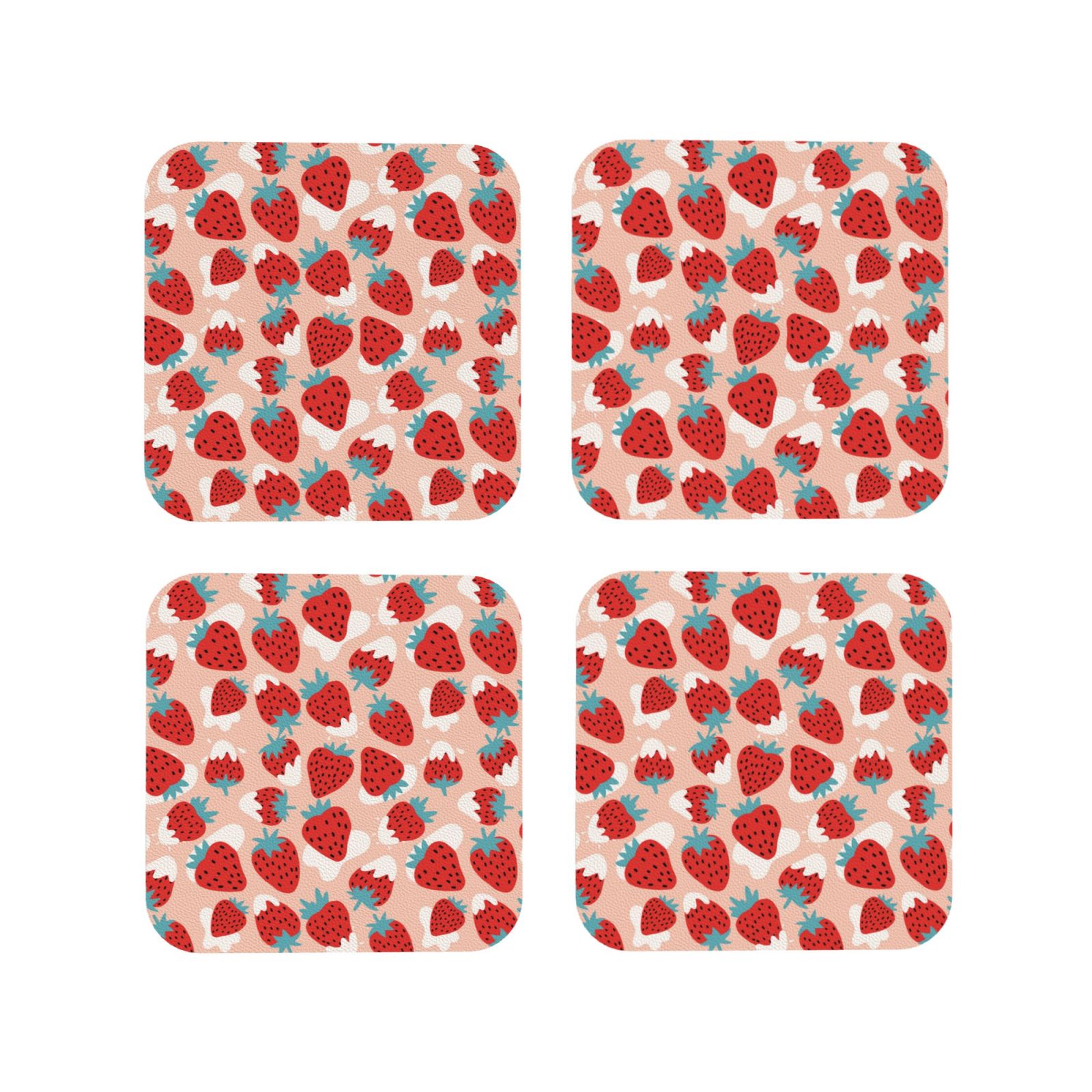 Drink Coasters, Cute strawberry print -PVC Leather Coasters Sets of 4 ...