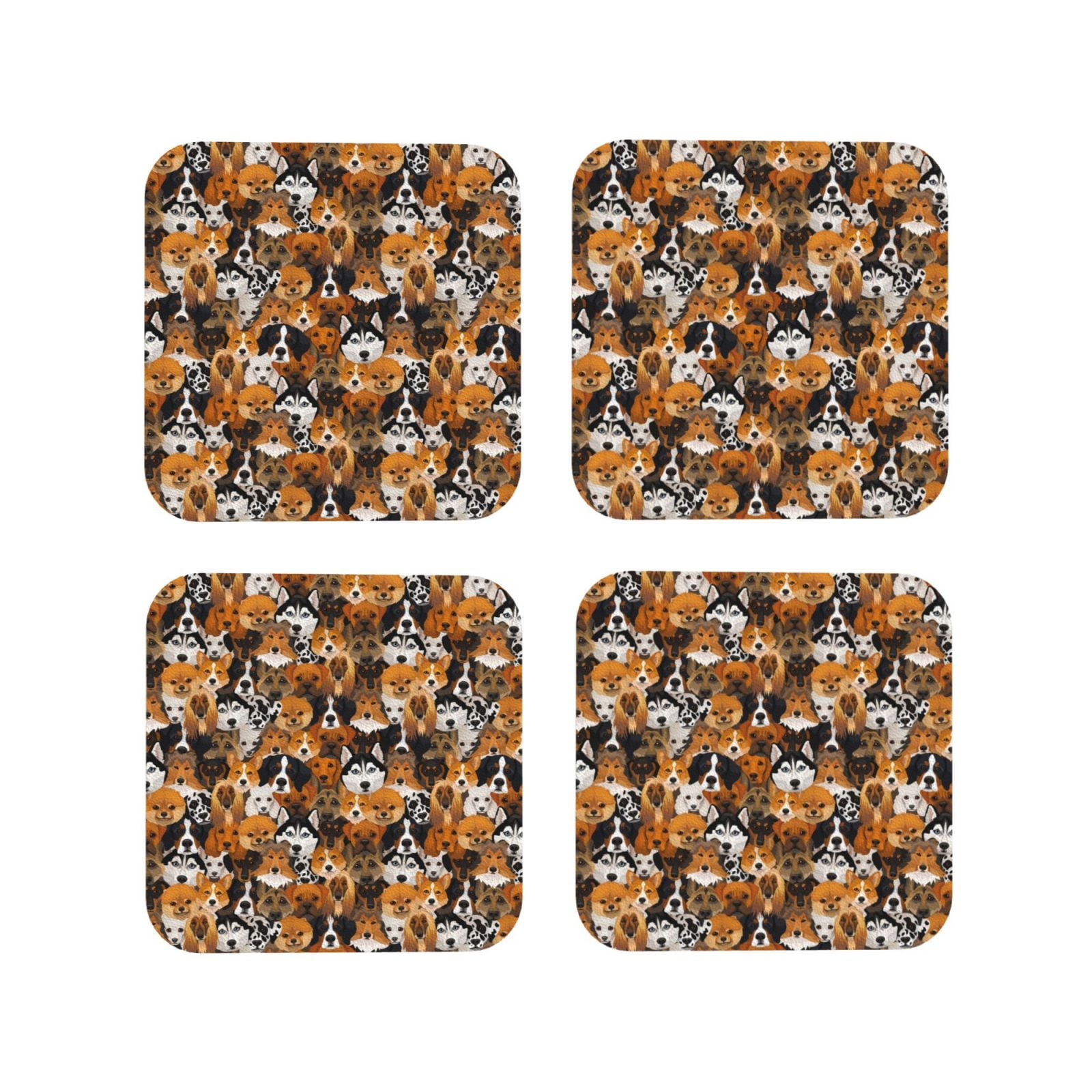 Drink Coasters, Dogs Different Breeds -PVC Leather Coasters Sets of 4 ...