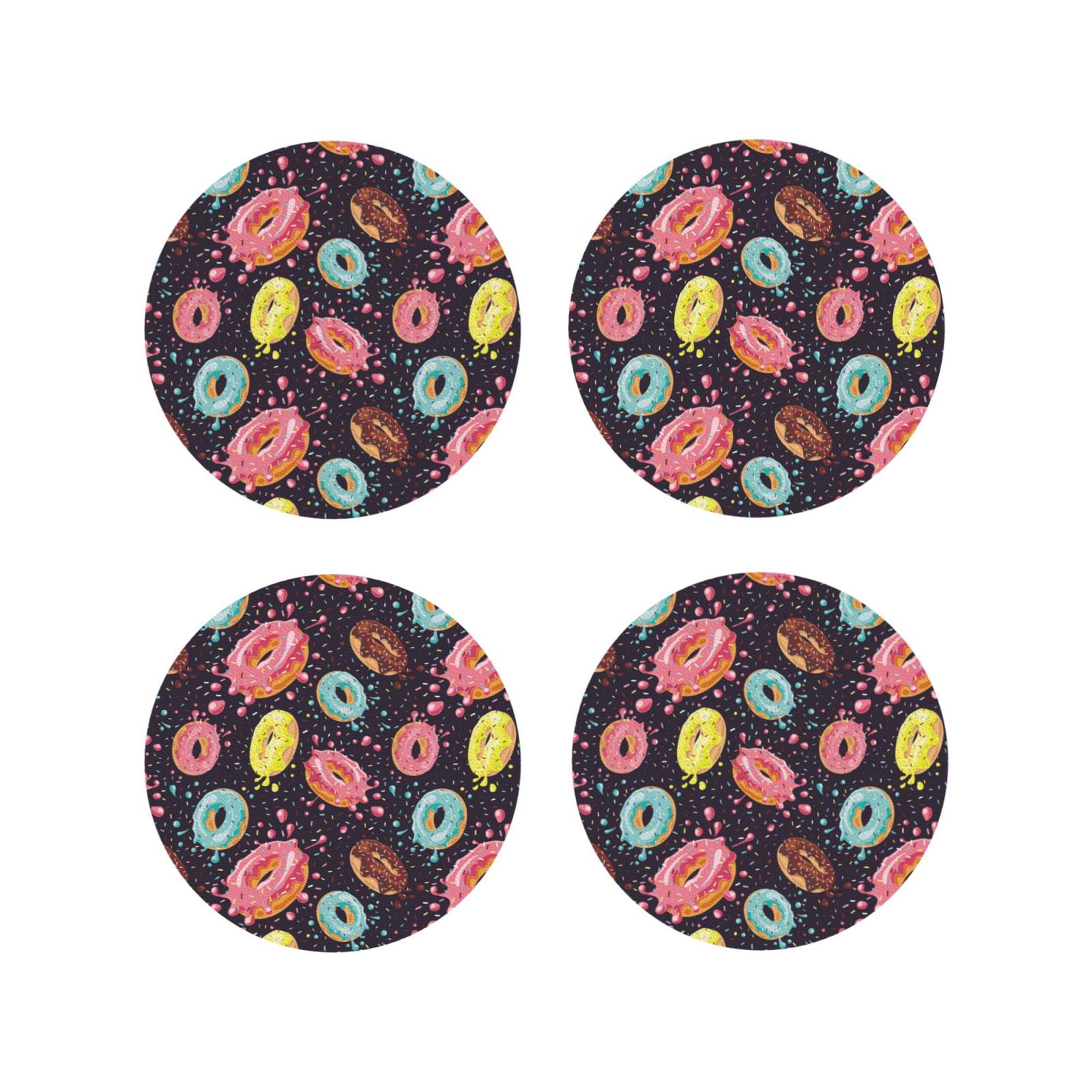 Drink Coasters, Donut Print No.9017 -PVC Leather Coasters Sets of 4 for ...