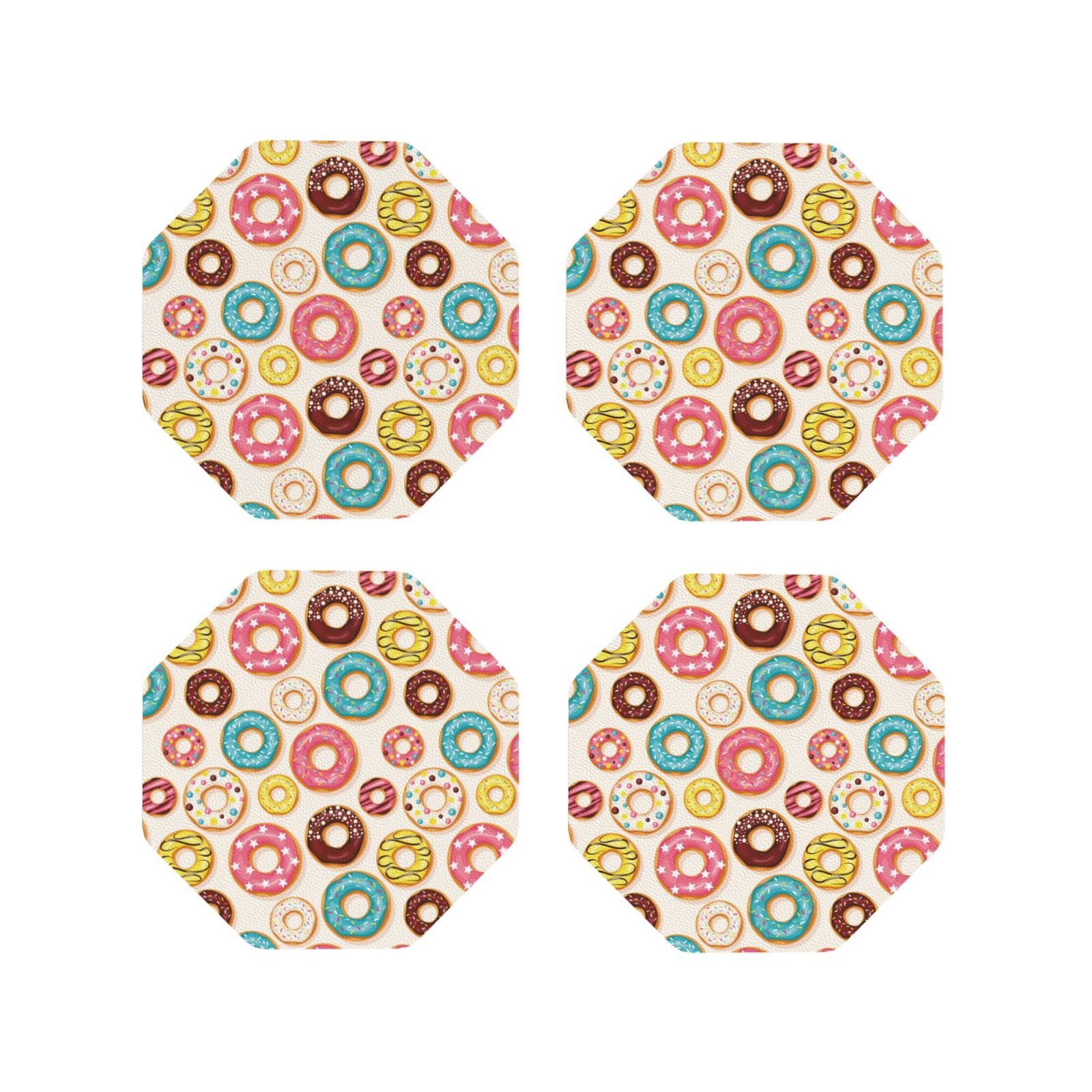 Drink Coasters, Donut Print No.9028 -PVC Leather Coasters Sets of 4 for ...