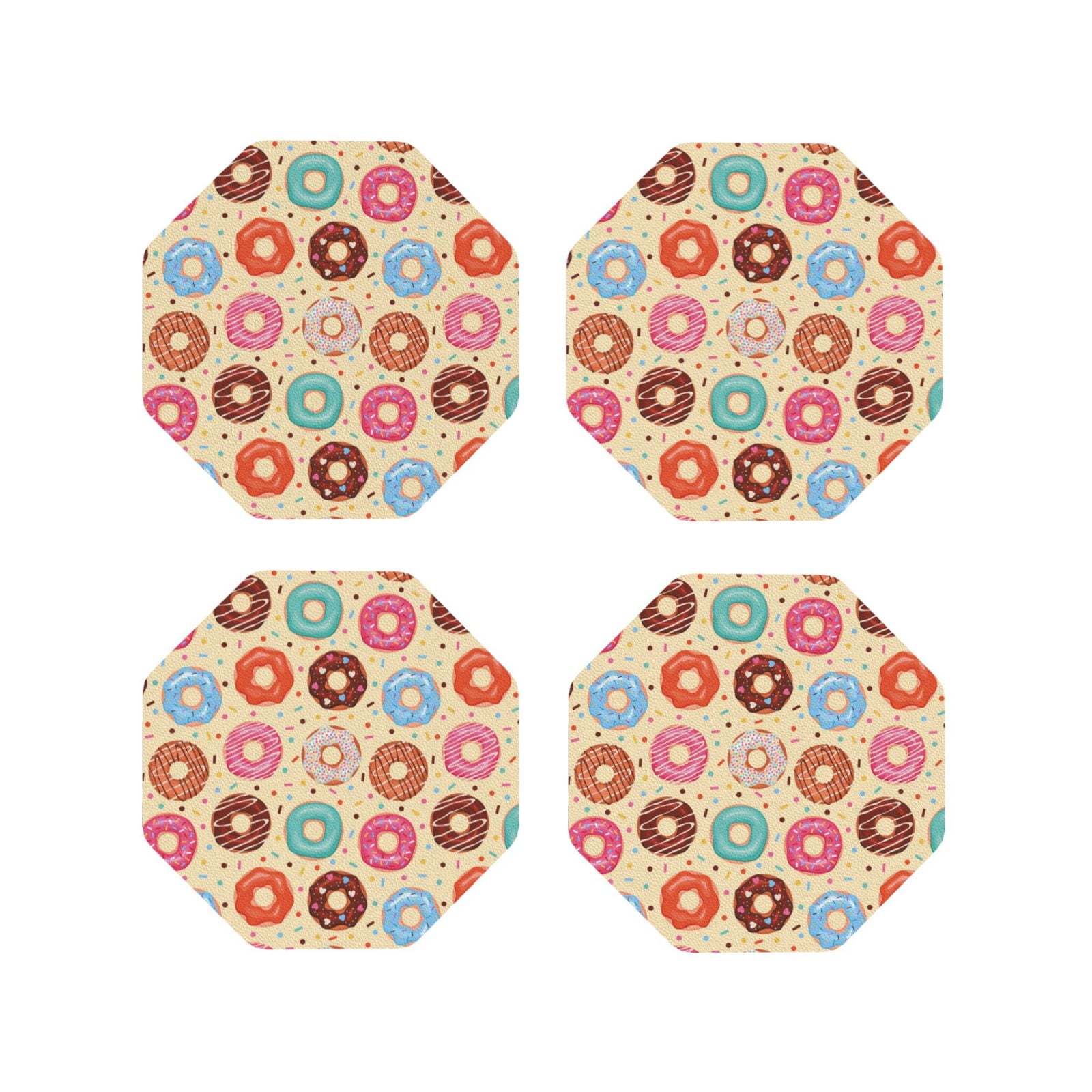 Drink Coasters, Donut Print No.9040 -PVC Leather Coasters Sets of 4 for ...