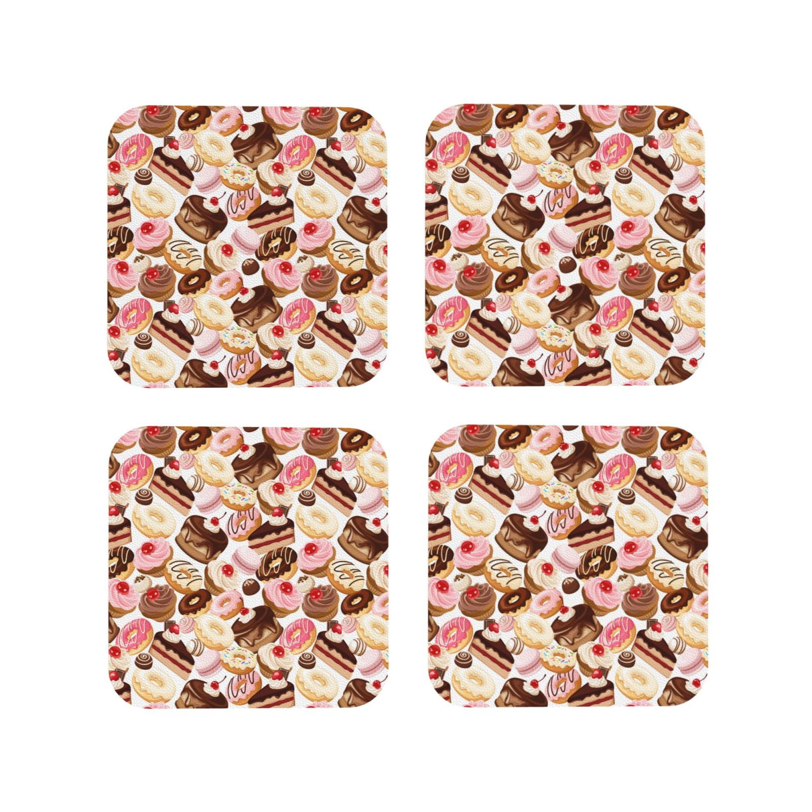 Drink Coasters, Doughnut Cake Prints -PVC Leather Coasters Sets of 4 ...
