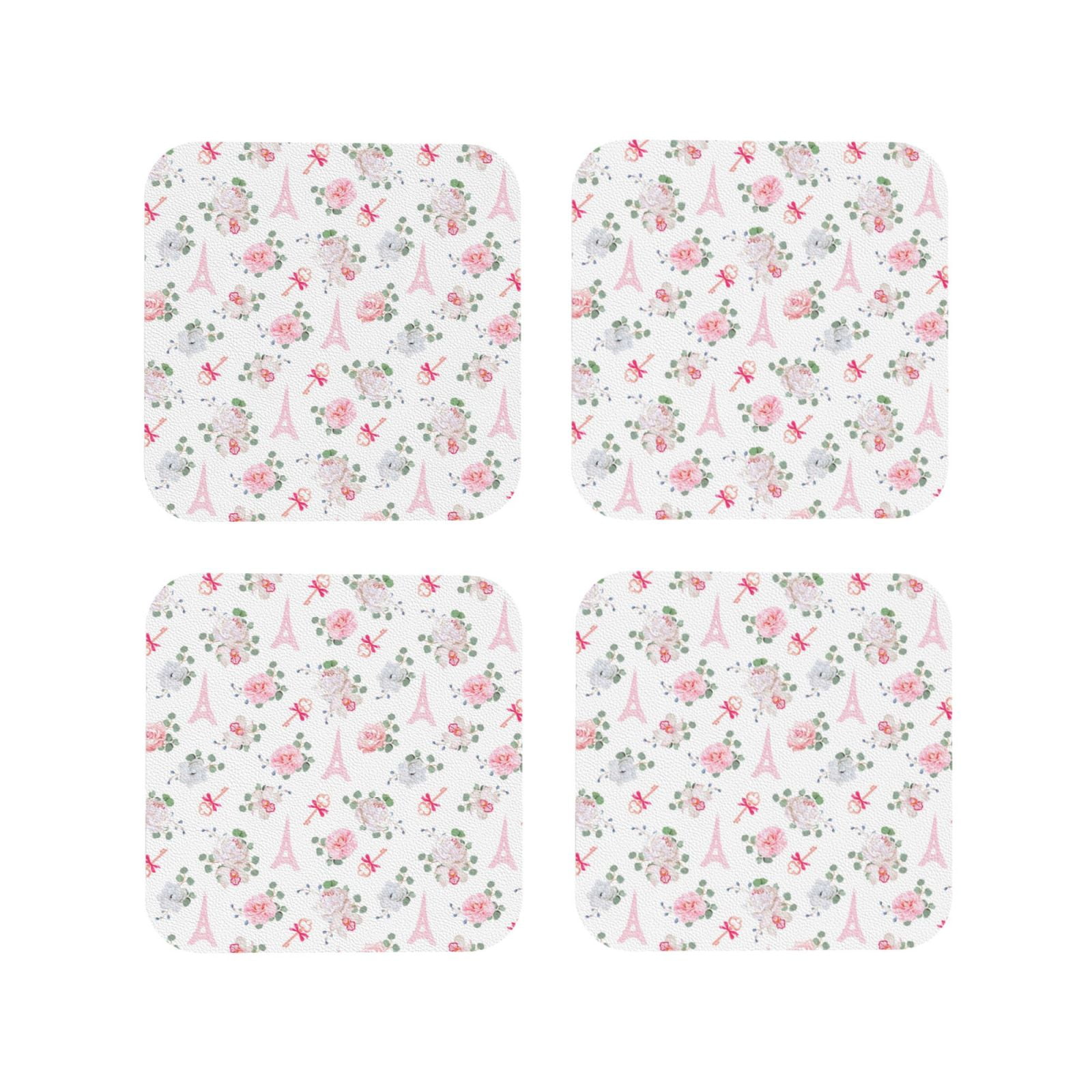 Drink Coasters, Eiffel Tower flower -PVC Leather Coasters Sets of 4 for ...
