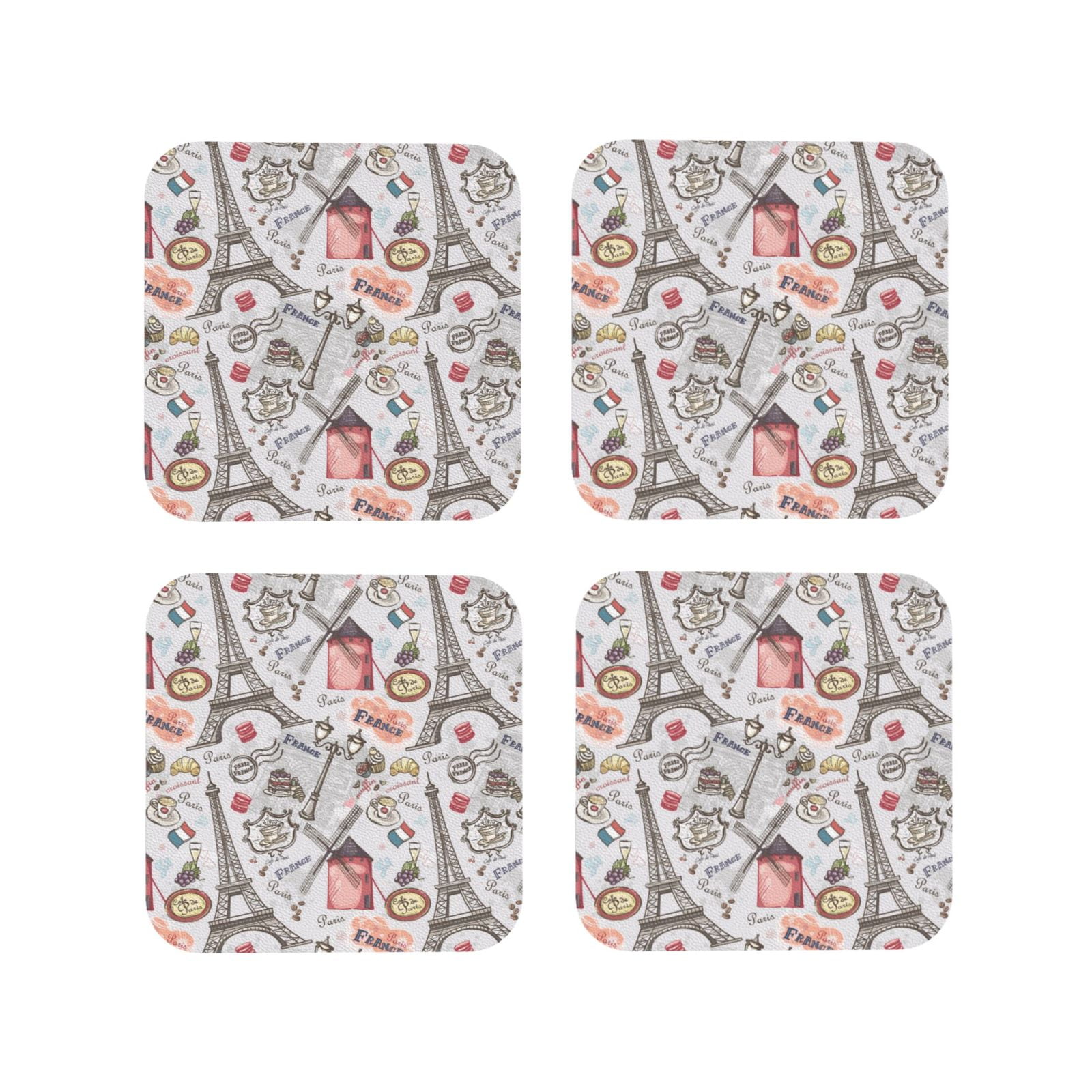 Drink Coasters, Eiffel Tower food -PVC Leather Coasters Sets of 4 for ...
