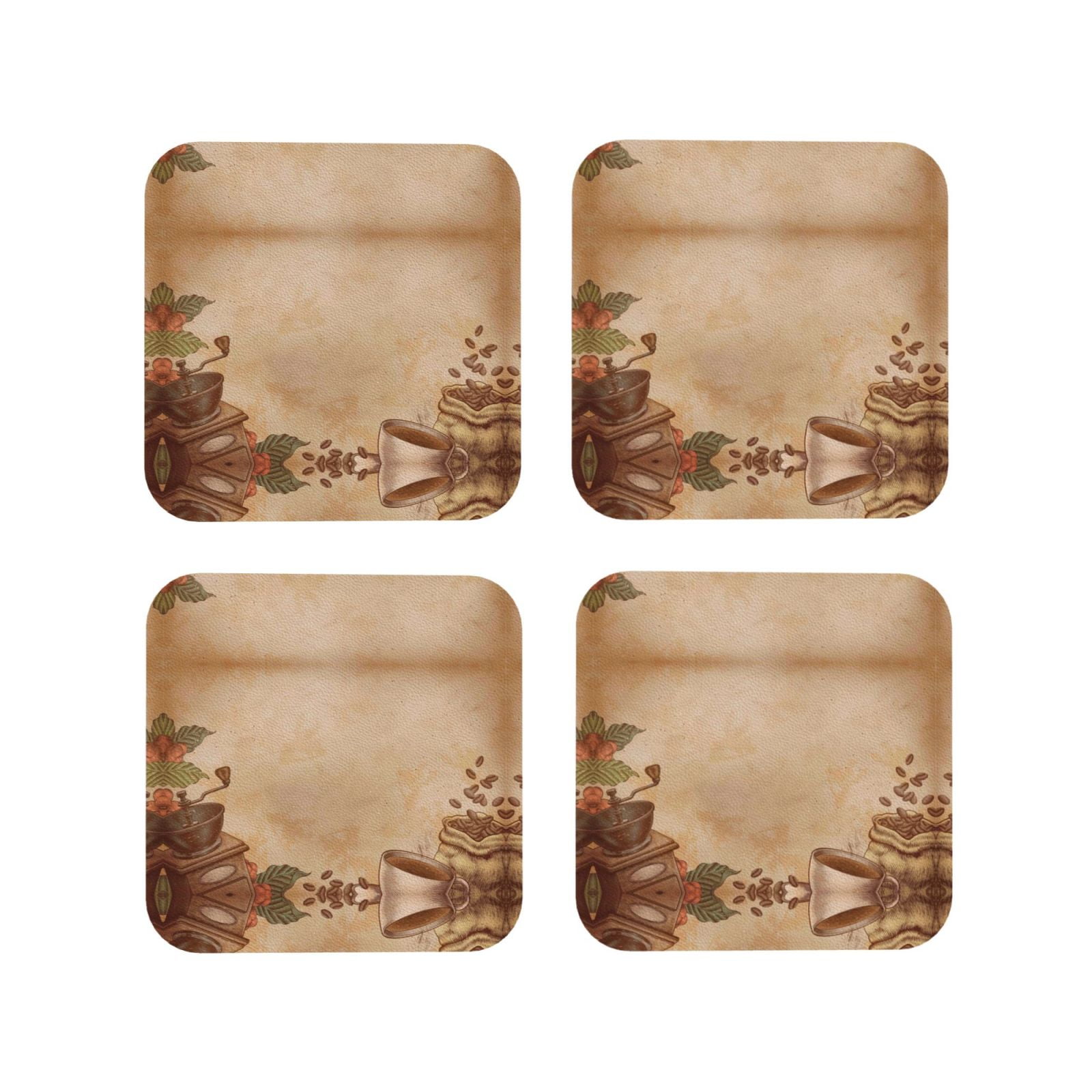Drink Coasters, Engraved Coffee On Kraft Paper -PVC Leather Coasters ...