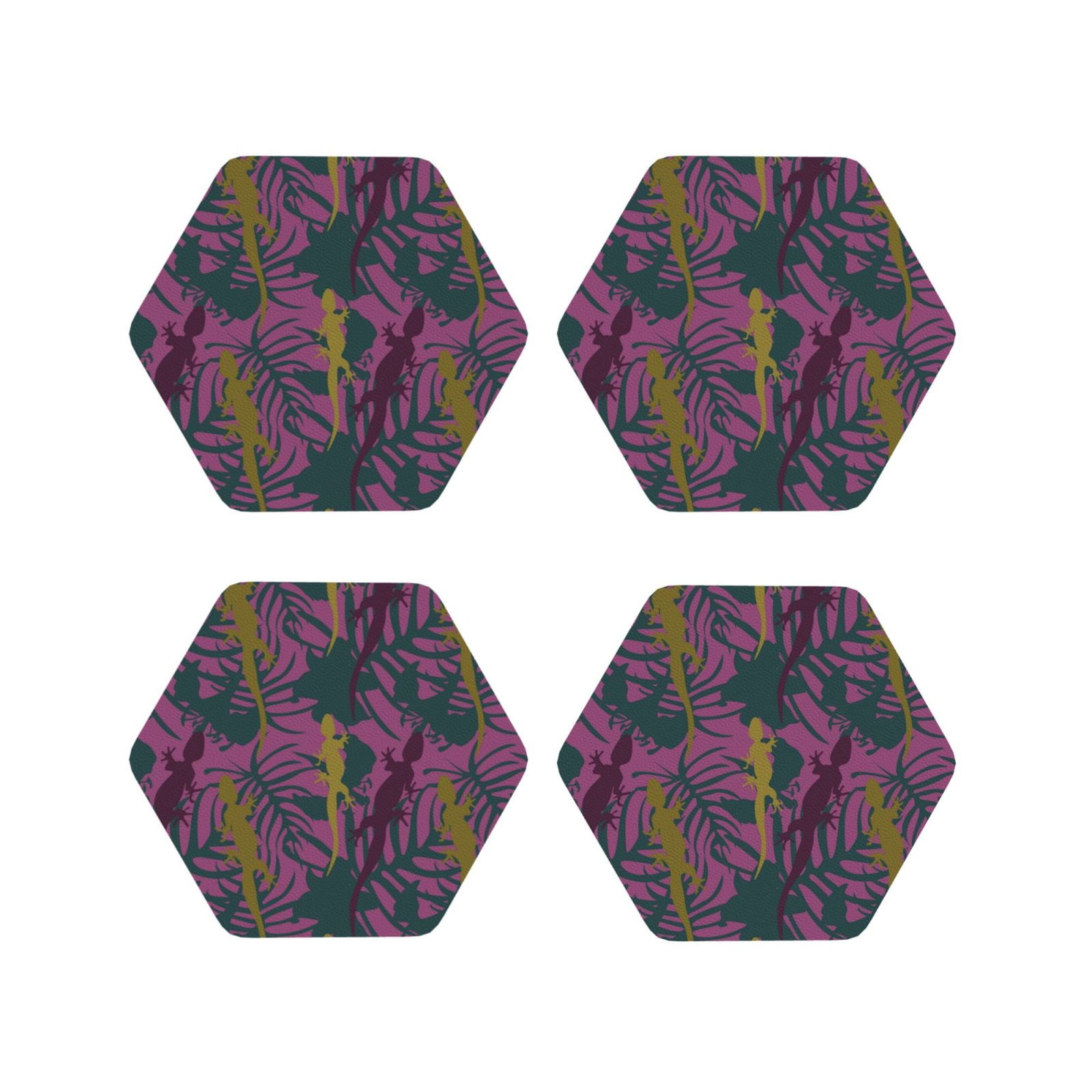 Drink Coasters, Exotic Gecko Lizard Leaves -PVC Leather Coasters Sets ...