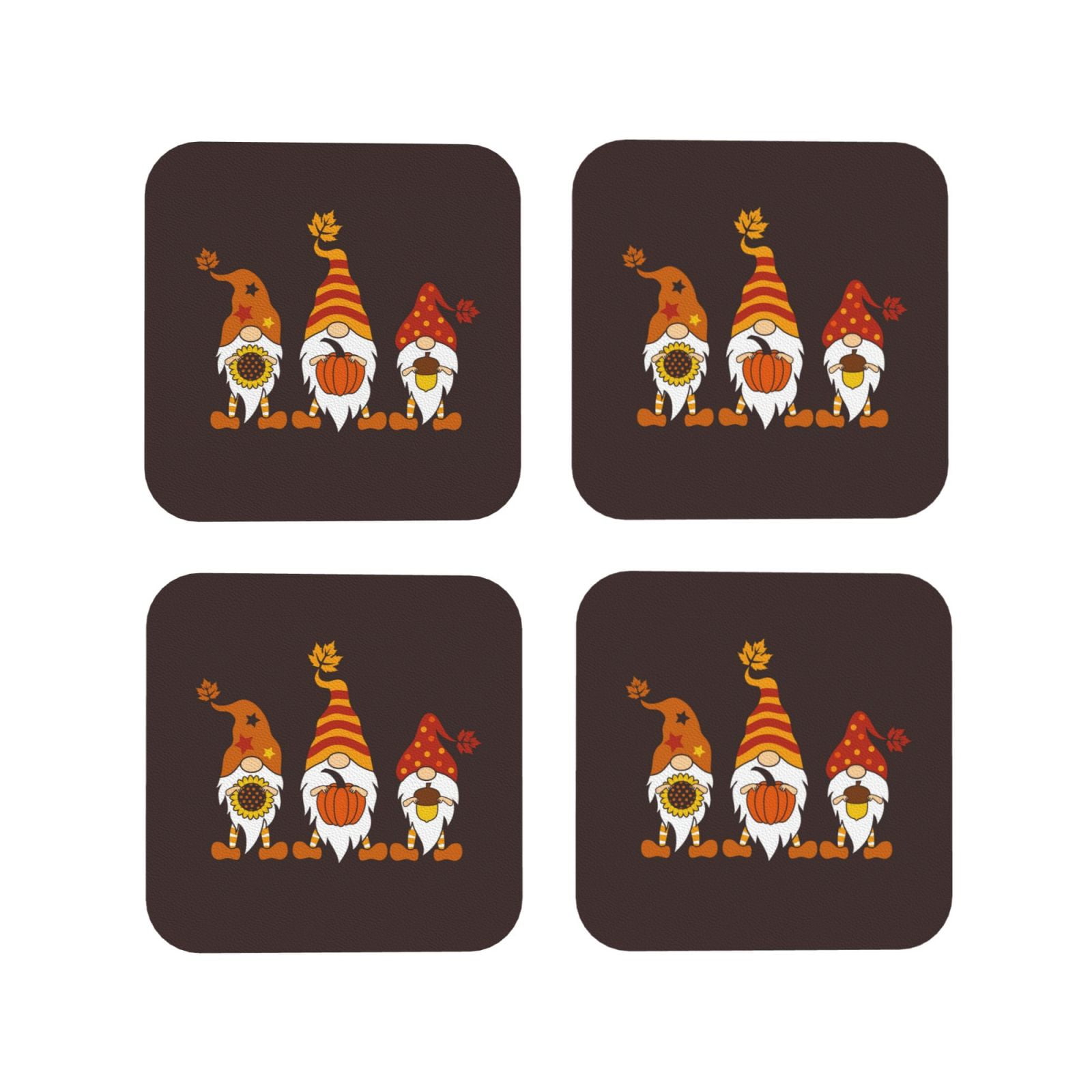 Drink Coasters, Fall Gnomes -PVC Leather Coasters Sets of 4 for ...