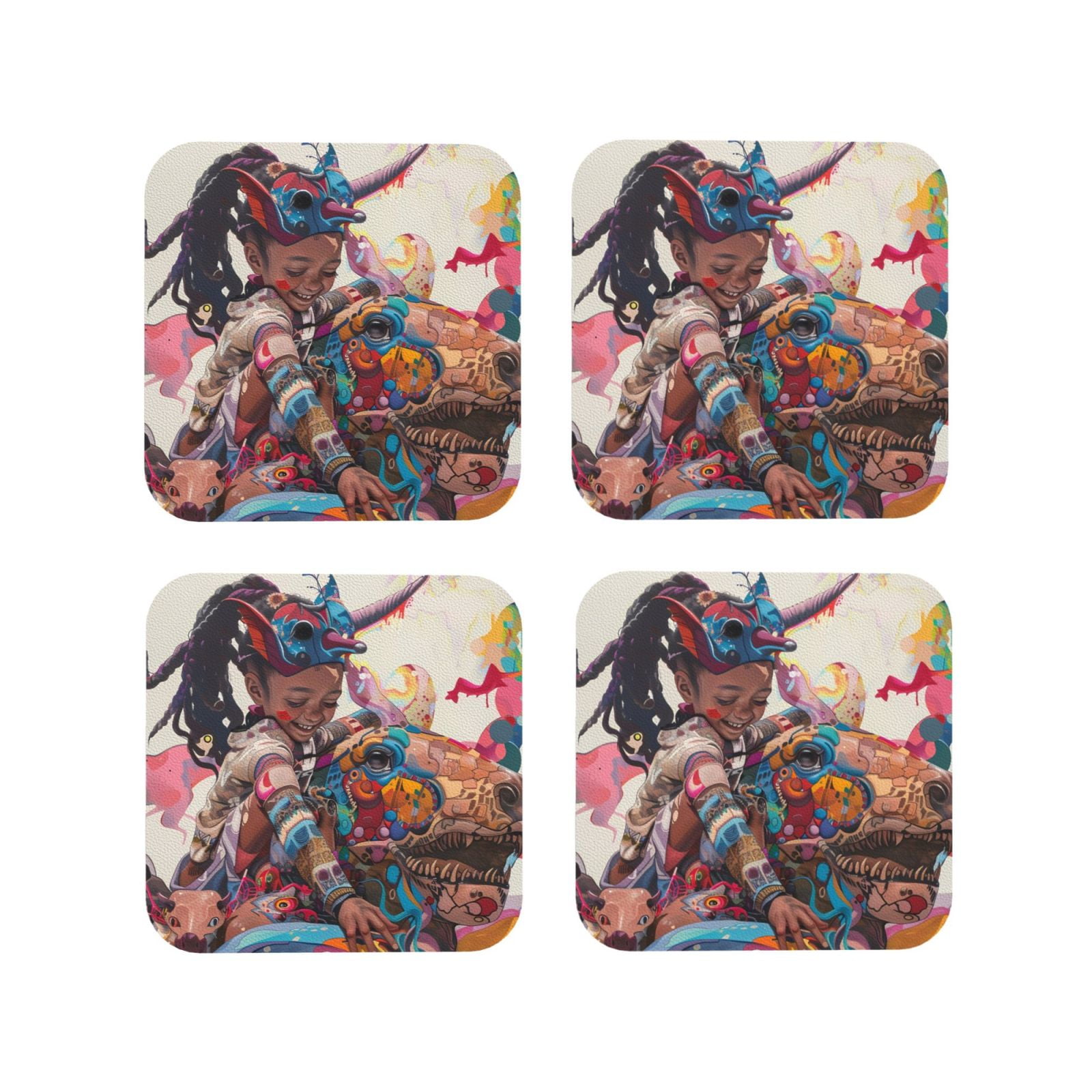 Drink Coasters, Fantasy Colorful Beast -PVC Leather Coasters Sets of 4 ...