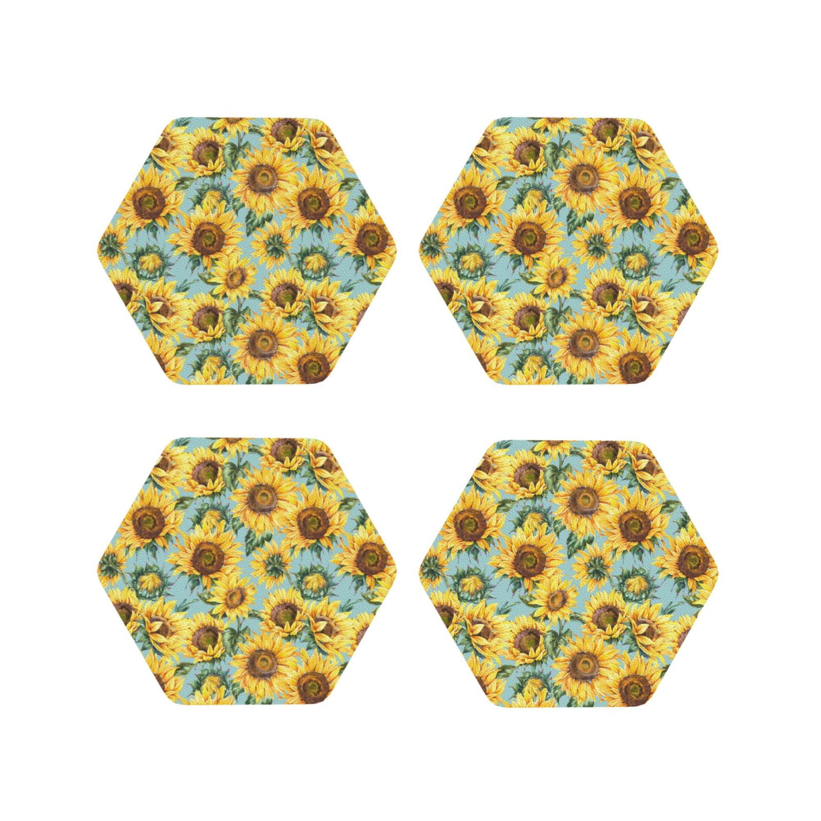 Drink Coasters, Farmhouse Sunflower -PVC Leather Coasters Sets of 4 for ...