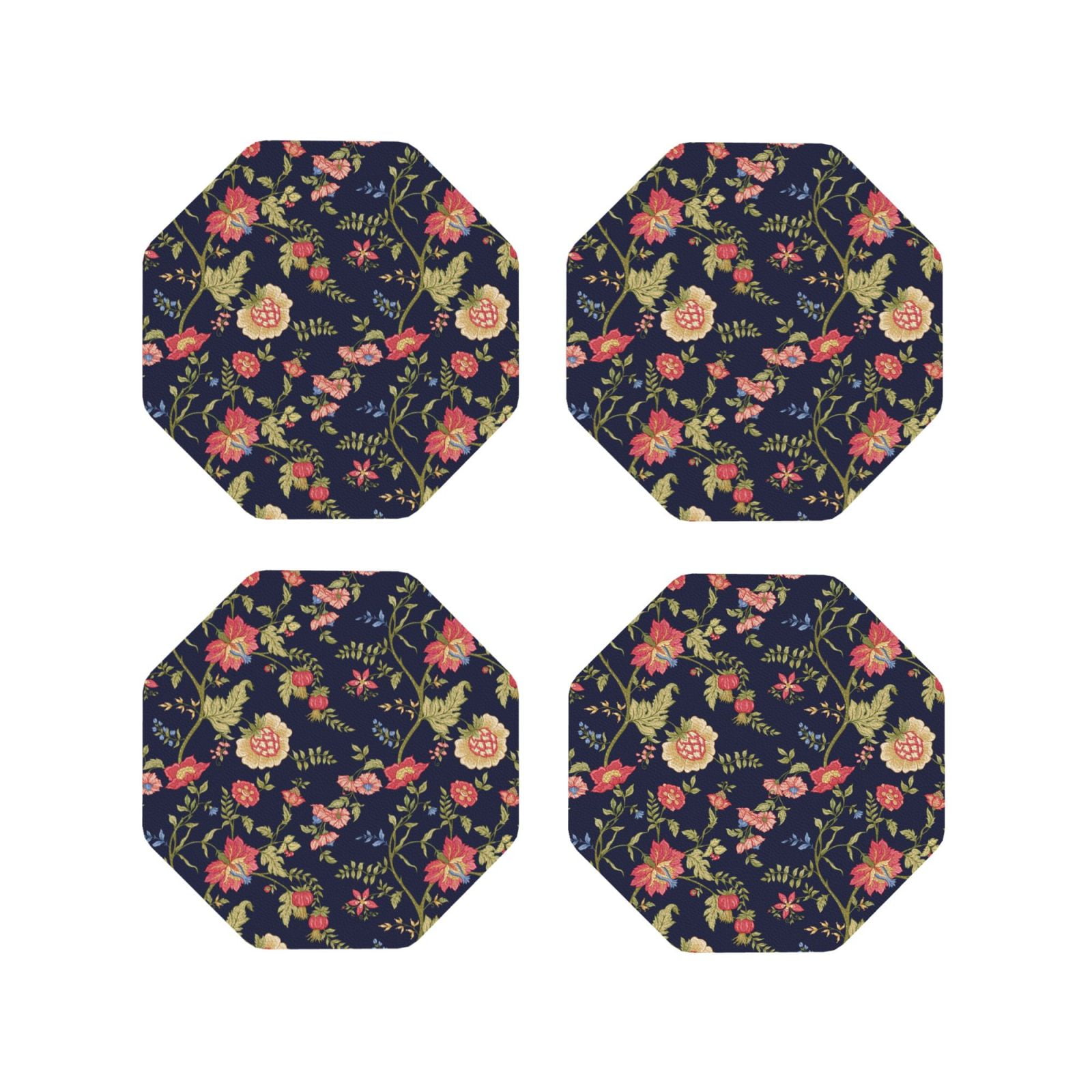 Drink Coasters, Flower print -PVC Leather Coasters Sets of 4 for ...