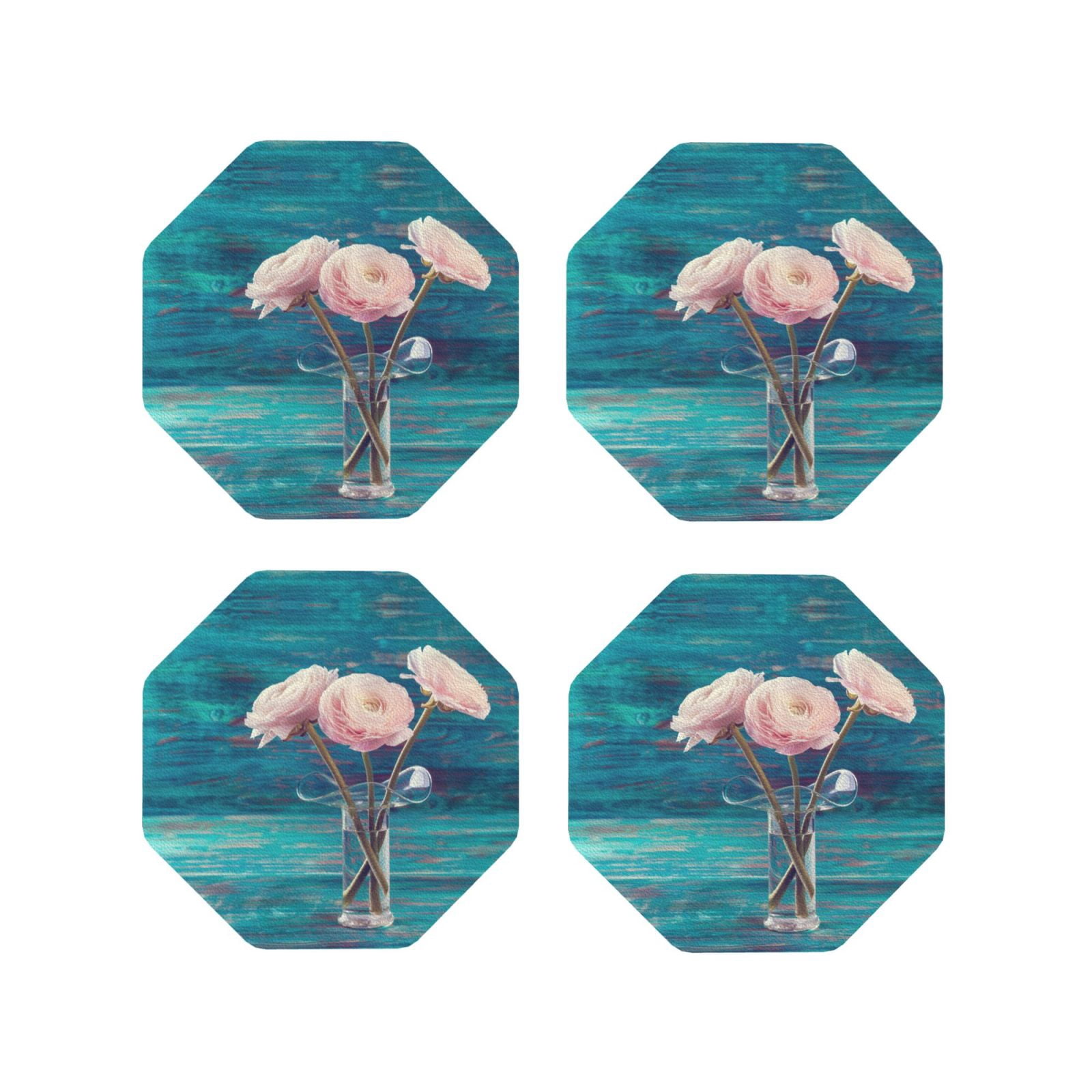 Drink Coasters, Flowers in Glass Vase -PVC Leather Coasters Sets of 4 ...