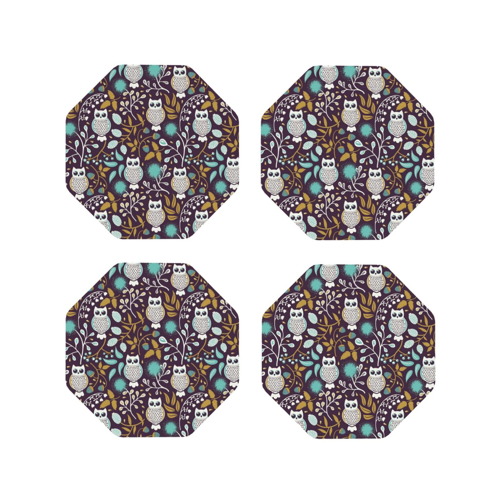 Drink Coasters, Forest Cute Owl A -PVC Leather Coasters Sets of 4 for ...