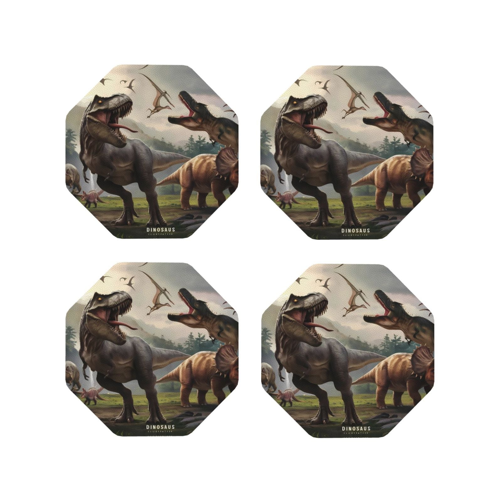 Drink Coasters, Forest Park Dinosaur -PVC Leather Coasters Sets of 4 ...