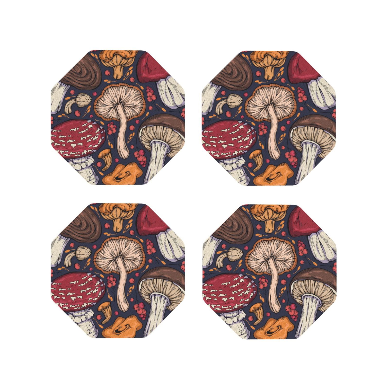 Drink Coasters, Forest Wild Mushroom -PVC Leather Coasters Sets of 4 ...