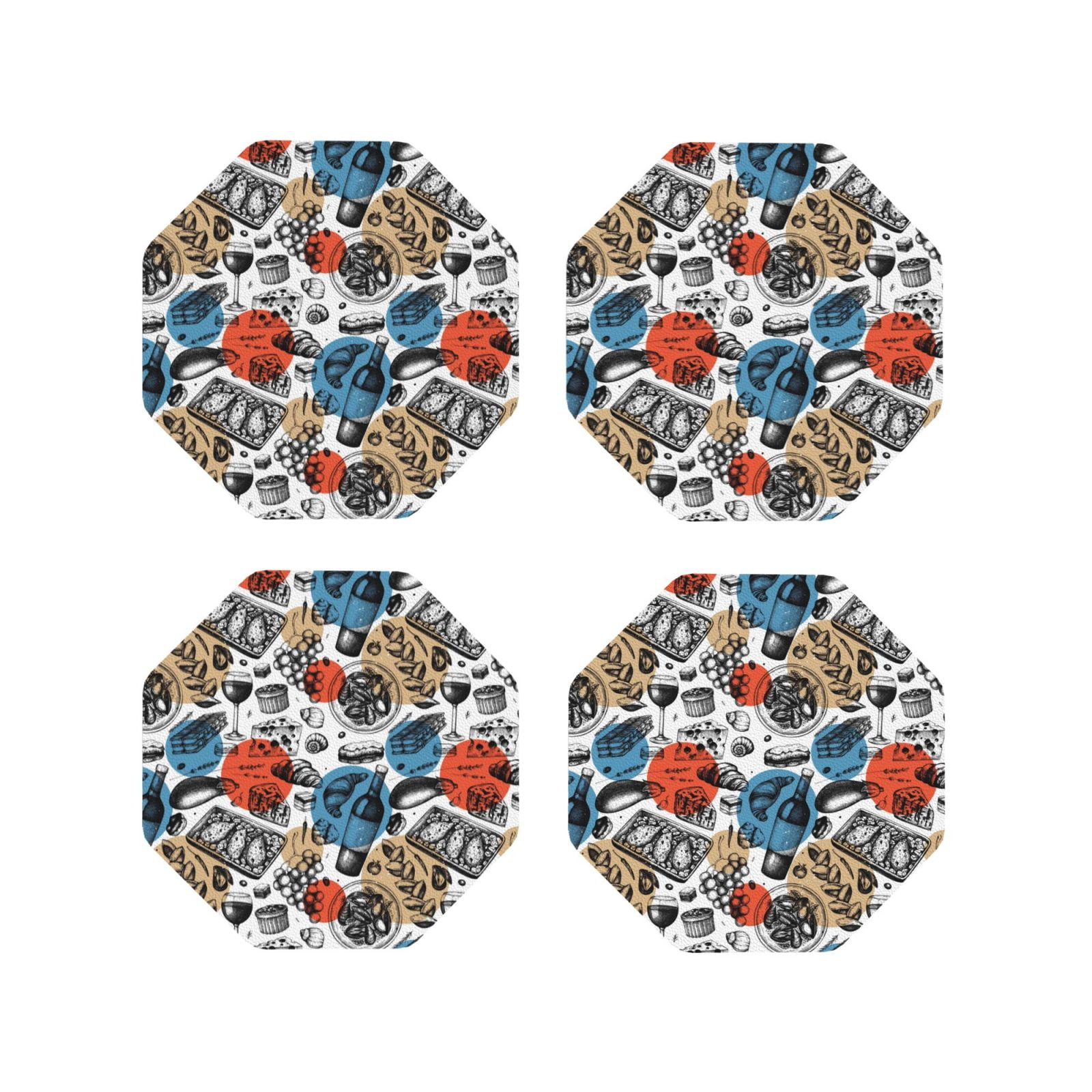 Drink Coasters, French Food -PVC Leather Coasters Sets of 4 for ...