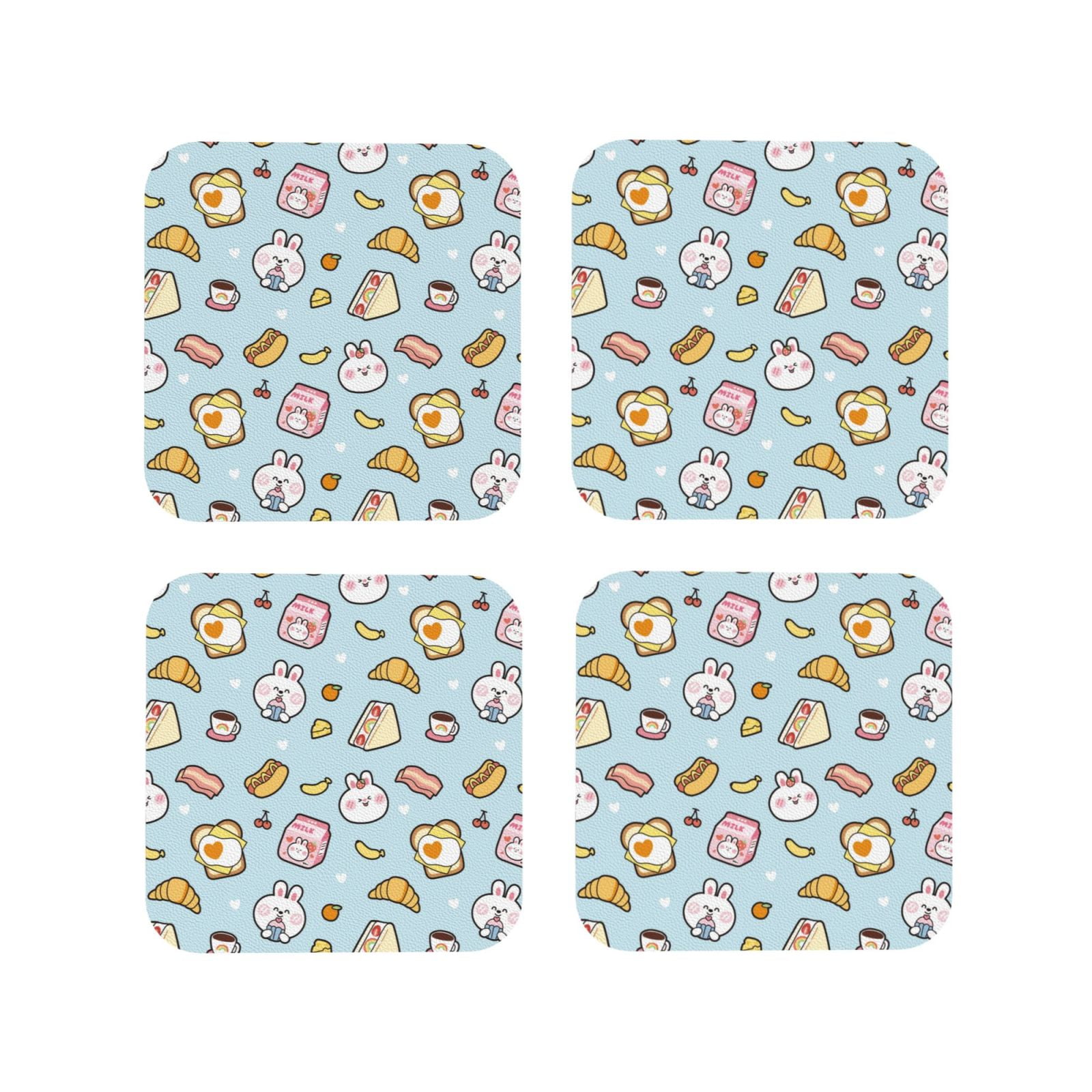 Drink Coasters, Funny Cute Rabbit Milk Sandwich -PVC Leather Coasters ...