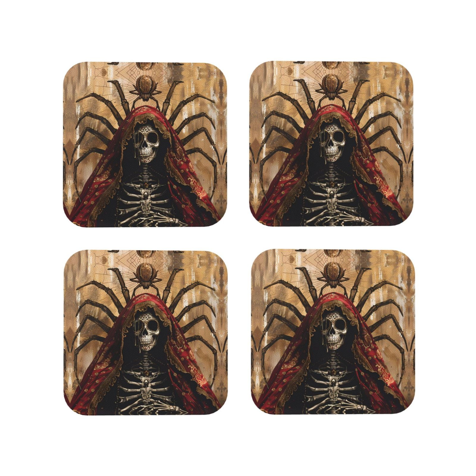 Drink Coasters, Gothic Skeleton Spider -PVC Leather Coasters Sets of 4 ...