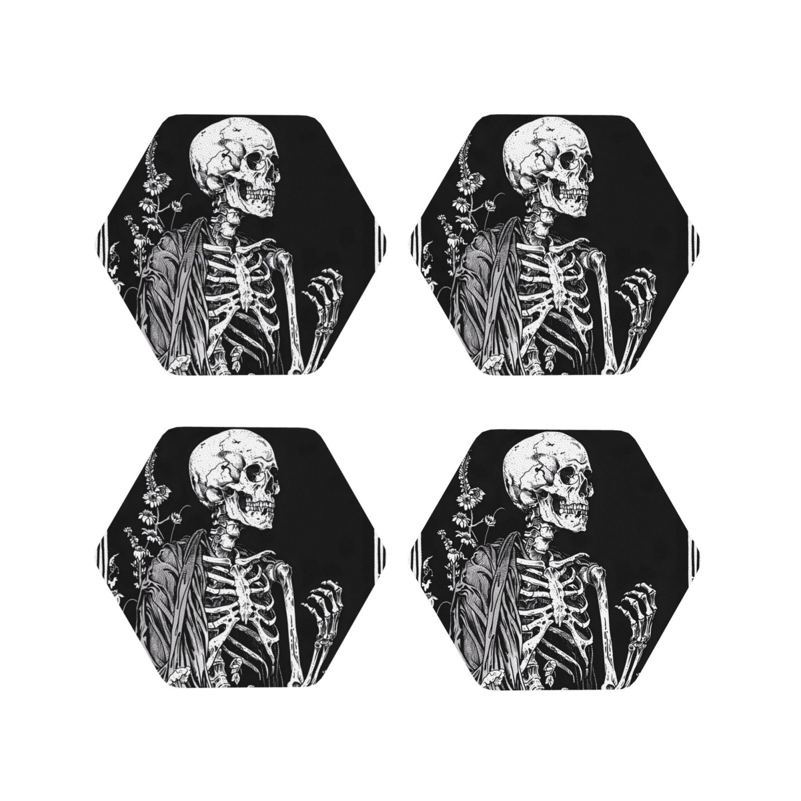 Drink Coasters, Gothic Skull Floral Art -PVC Leather Coasters Sets of 4 ...