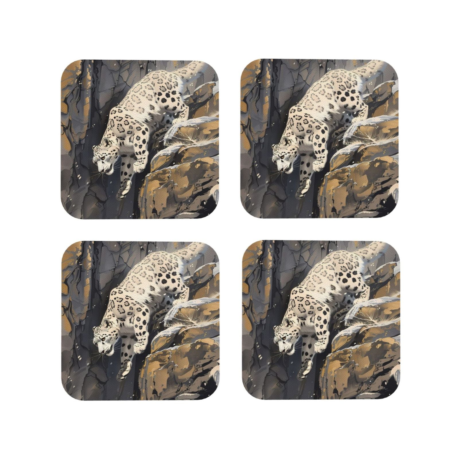 Drink Coasters, Graceful Snow Leopard -PVC Leather Coasters Sets of 4 ...