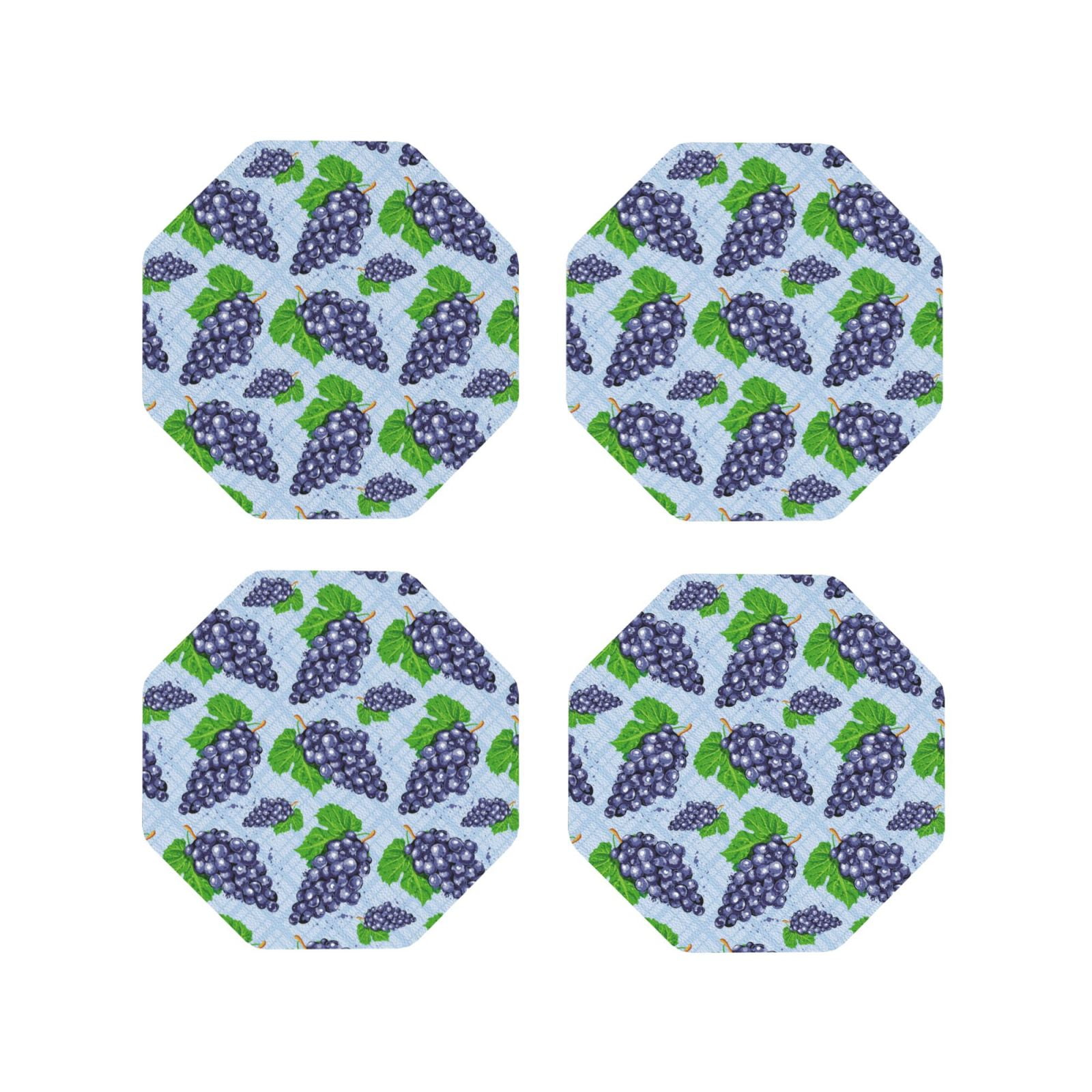 Drink Coasters, Grape Print blue -PVC Leather Coasters Sets of 4 for ...