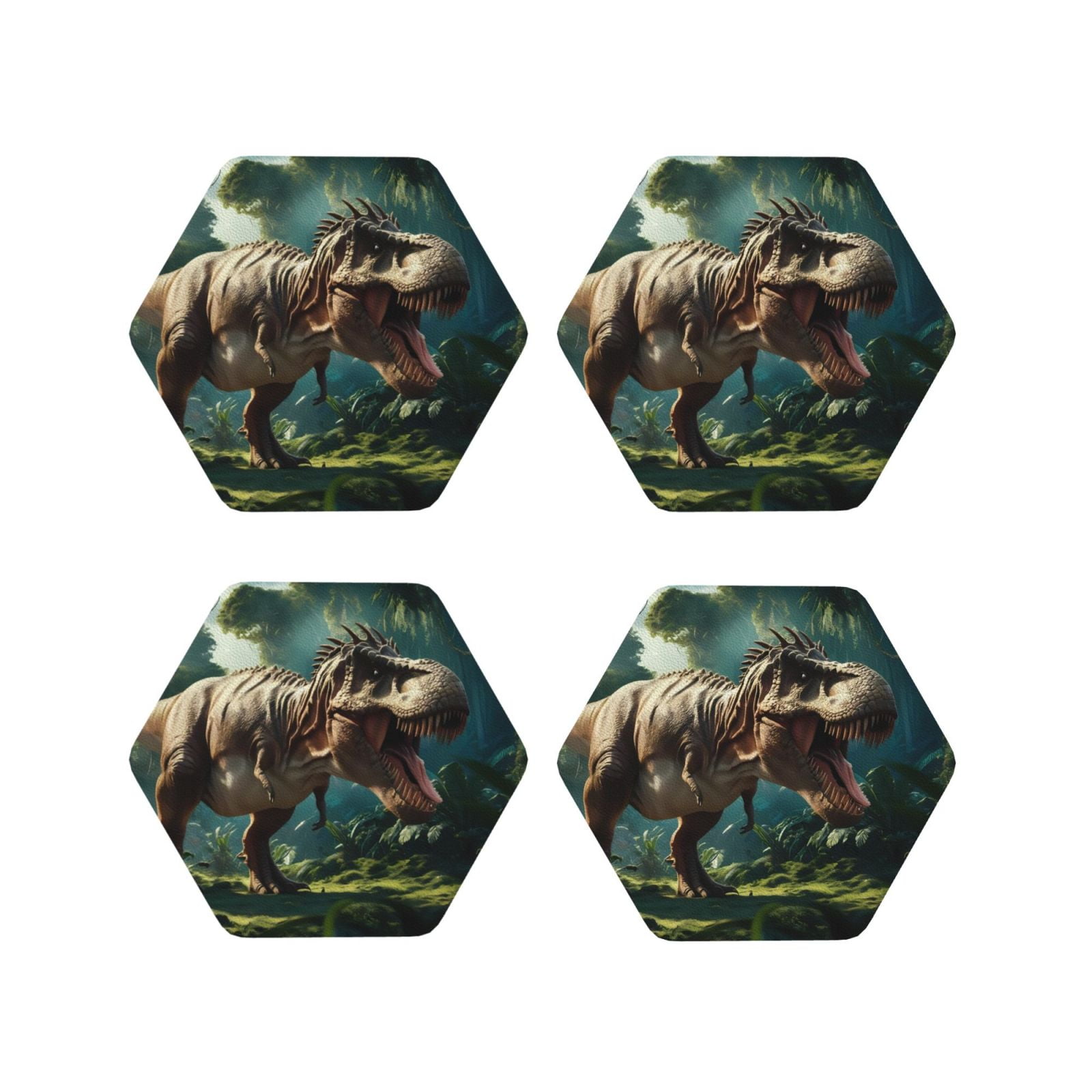 Drink Coasters, Green Forest Dinosaur -PVC Leather Coasters Sets of 4 ...