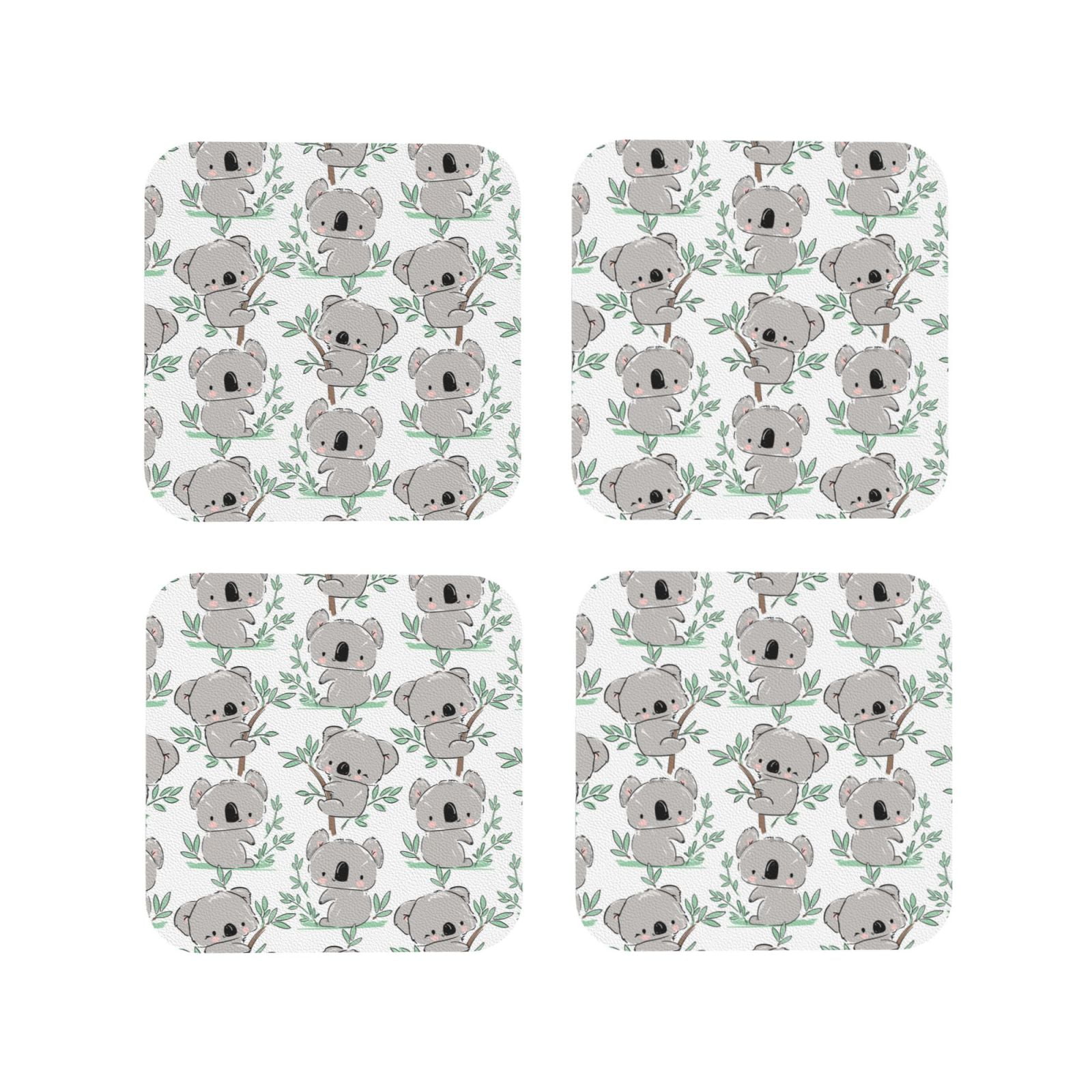 Drink Coasters, Green Leaf Grey Koala -PVC Leather Coasters Sets of 4 ...
