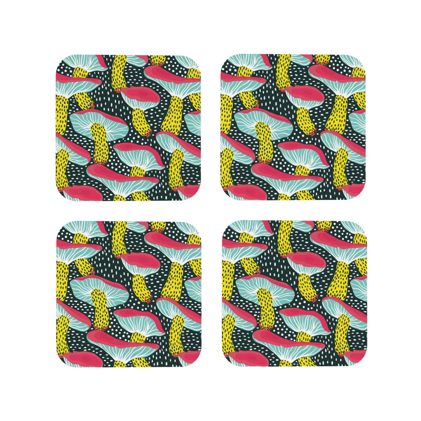 Drink Coasters, Green Mushroom -PVC Leather Coasters Sets of 4 for ...