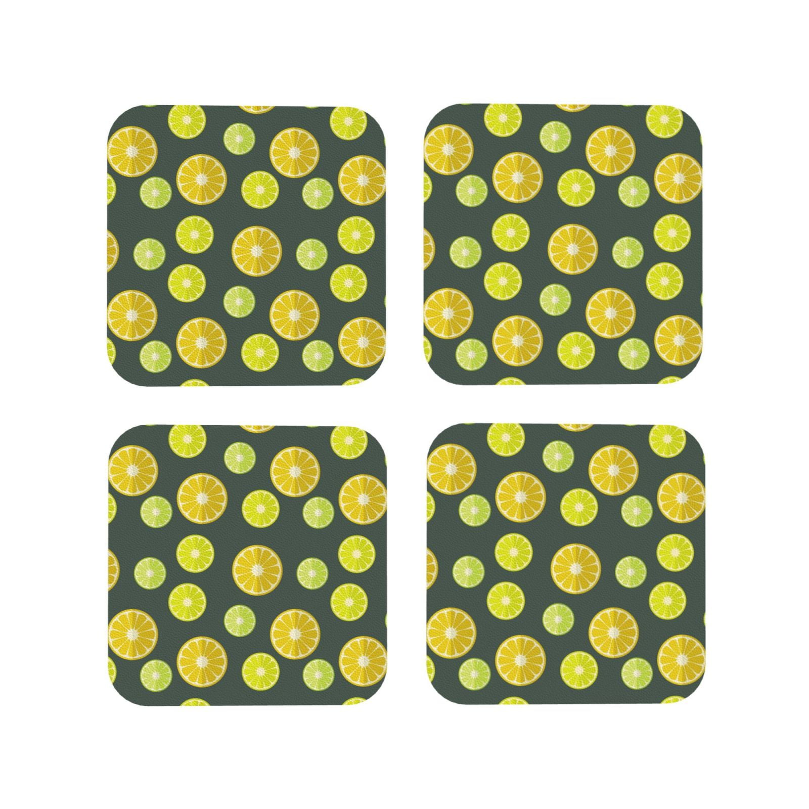 Drink Coasters, Green Yellow Lemon -PVC Leather Coasters Sets of 4 for ...
