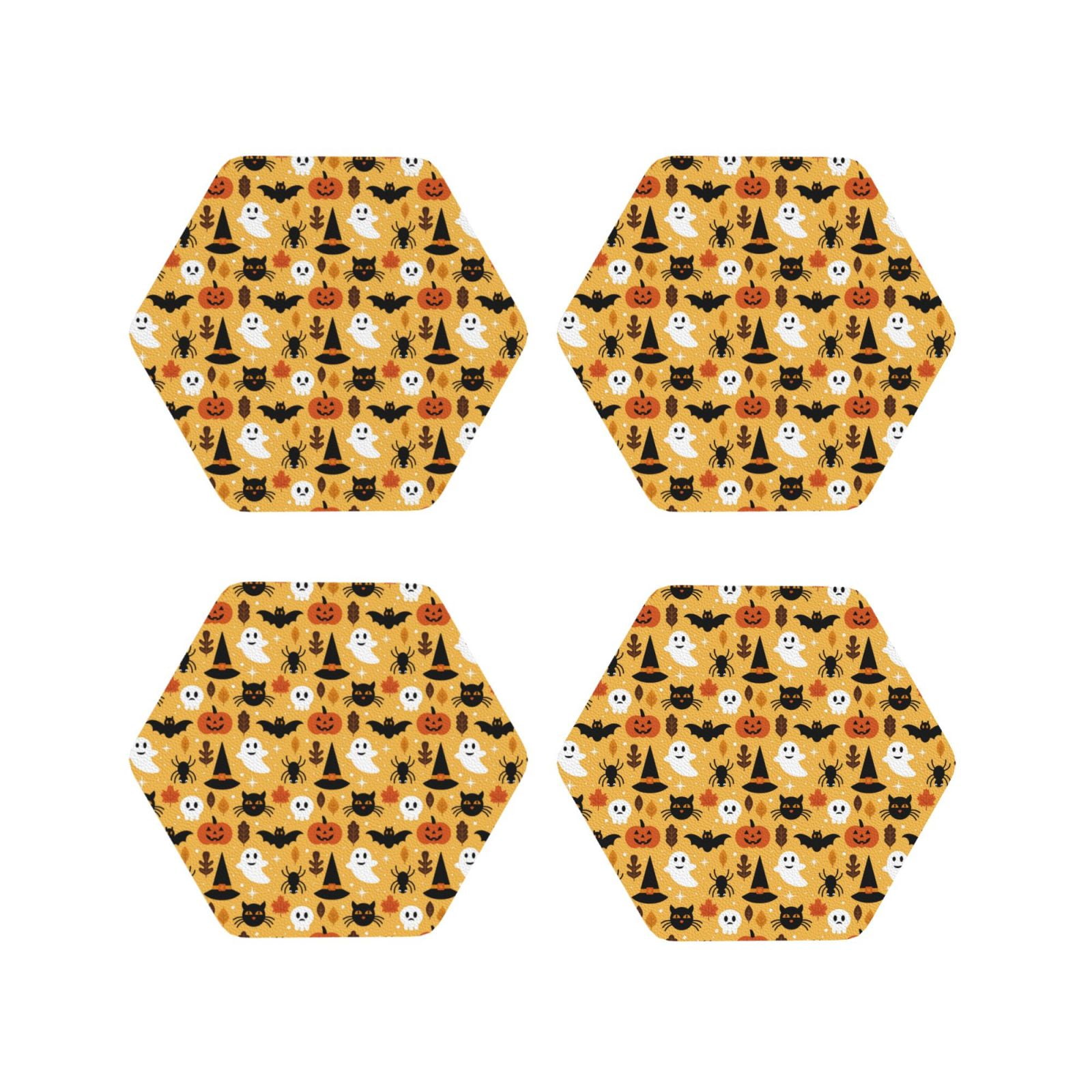 Drink Coasters, Halloween Ghost Pumpkin -PVC Leather Coasters Sets of 4 ...