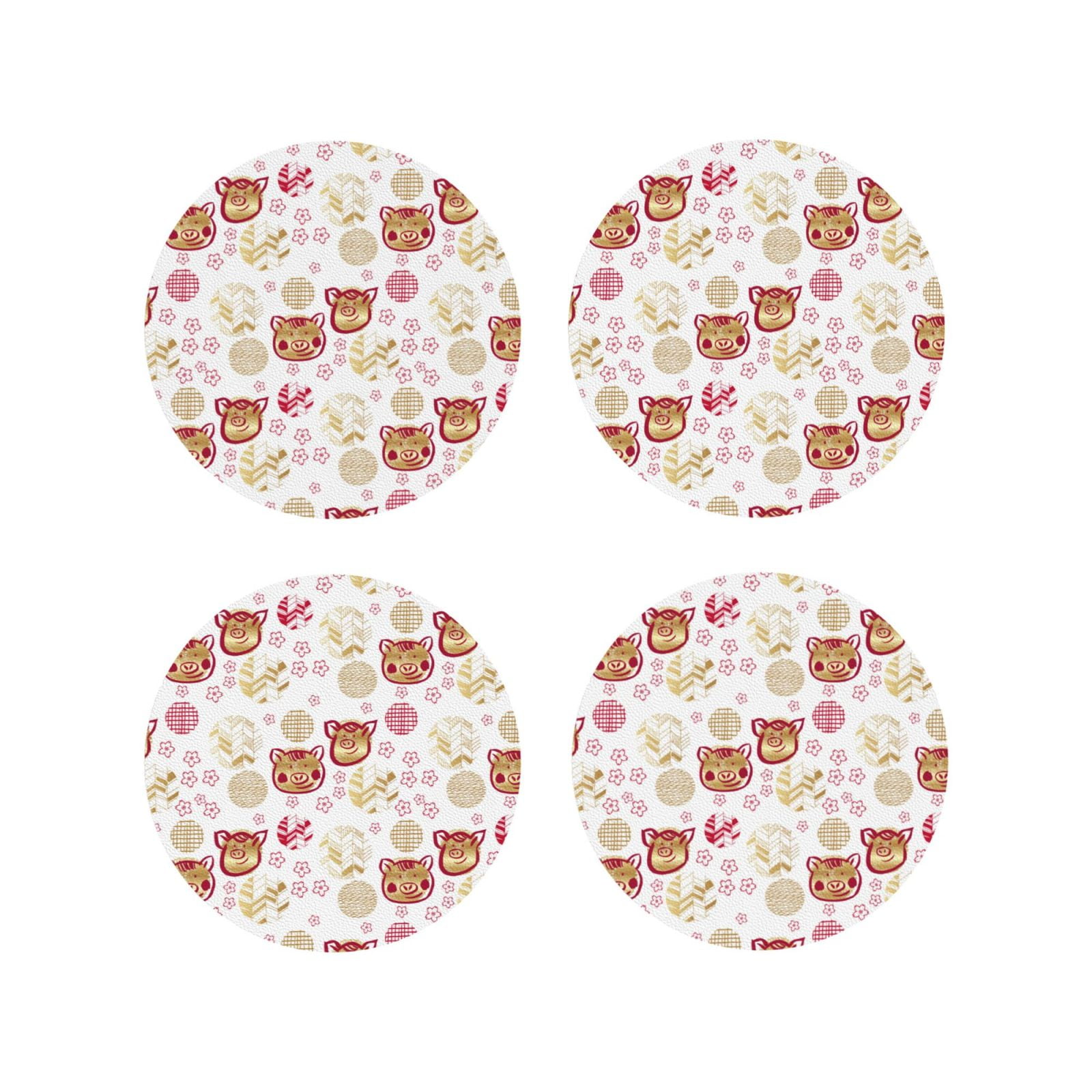 Drink Coasters, Hand Drawn Cartoon Cute Pig -PVC Leather Coasters Sets ...