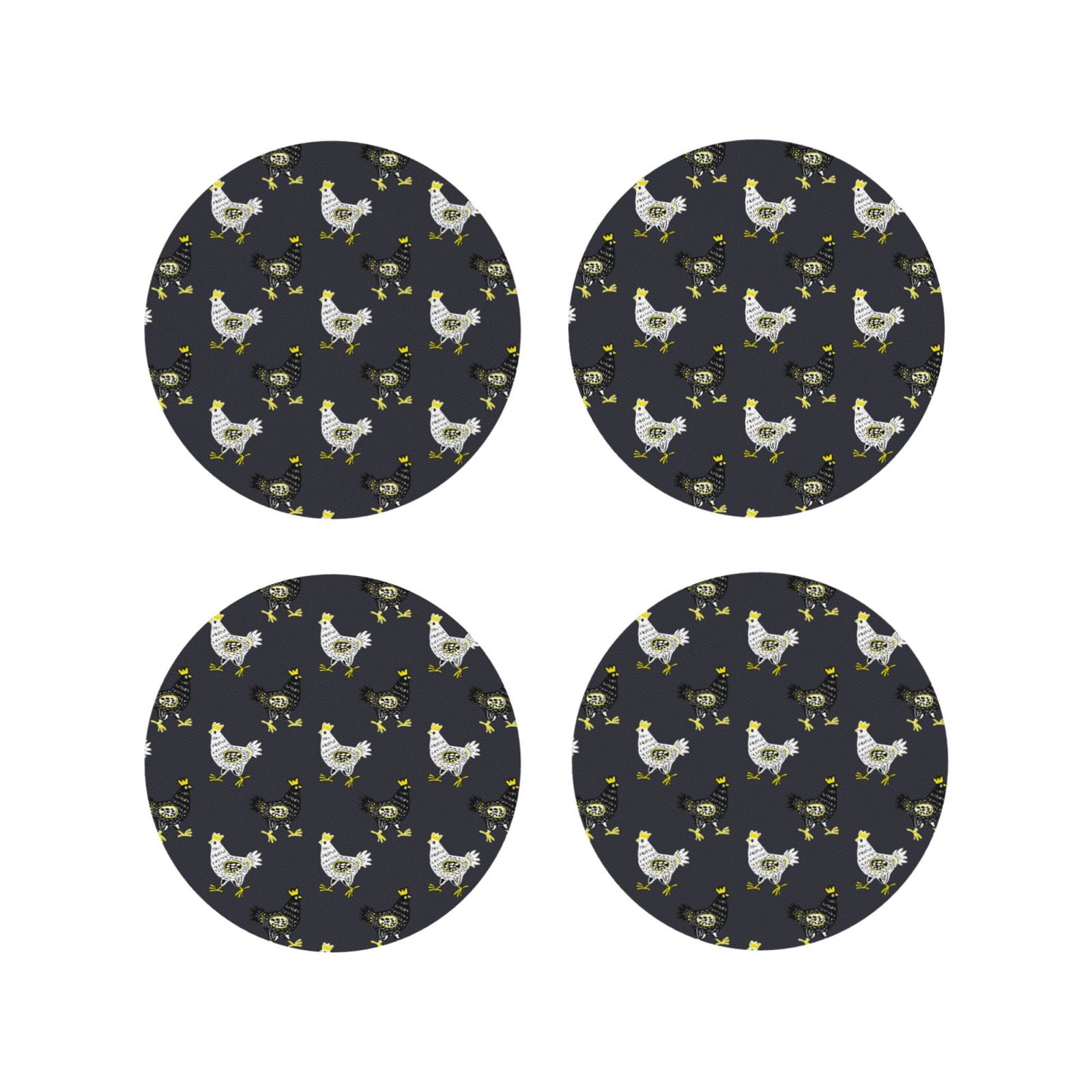 Drink Coasters, Hand Drawn Funny Chicken Black -PVC Leather Coasters ...