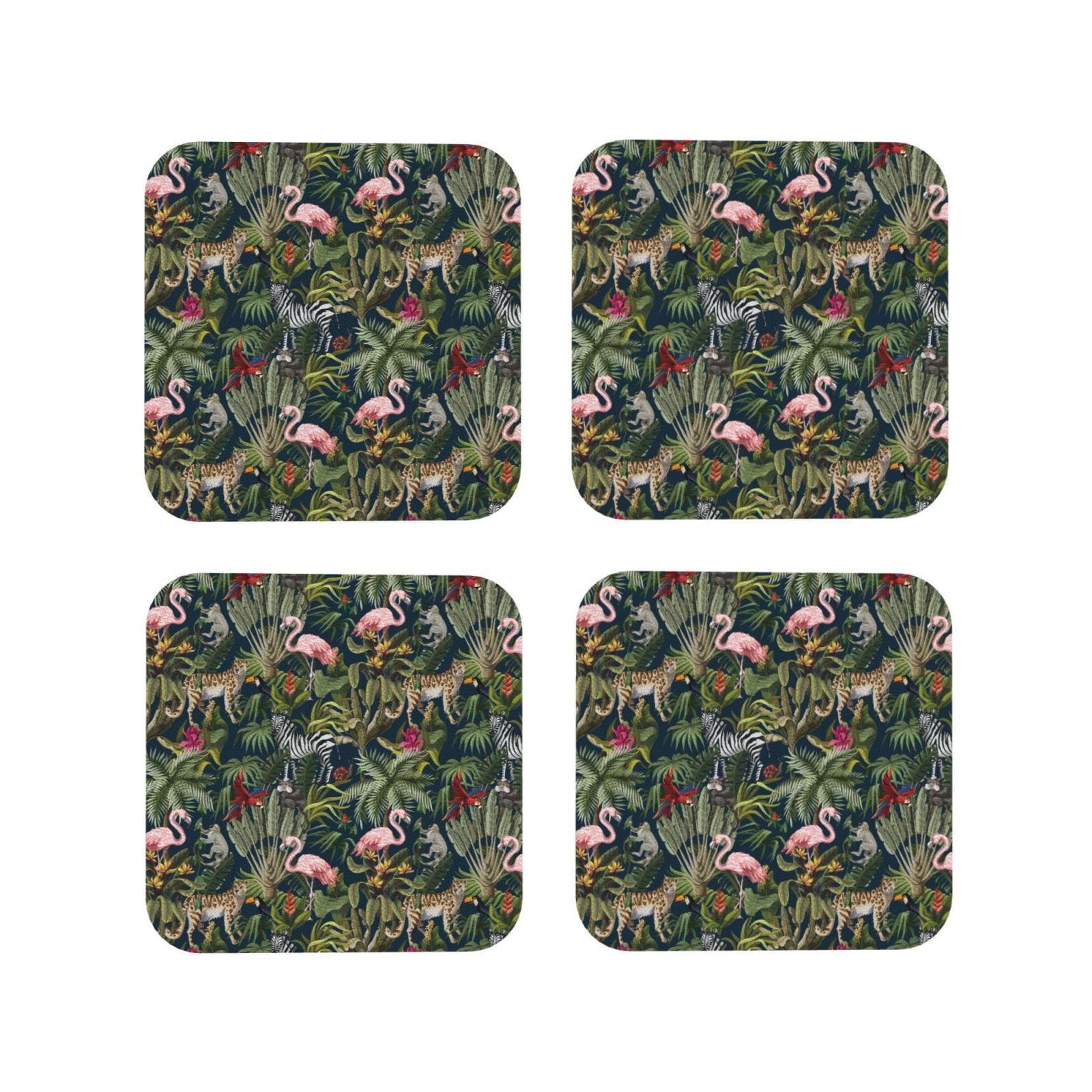 Drink Coasters, Hawaiian Style Flamingo Zebra -PVC Leather Coasters ...