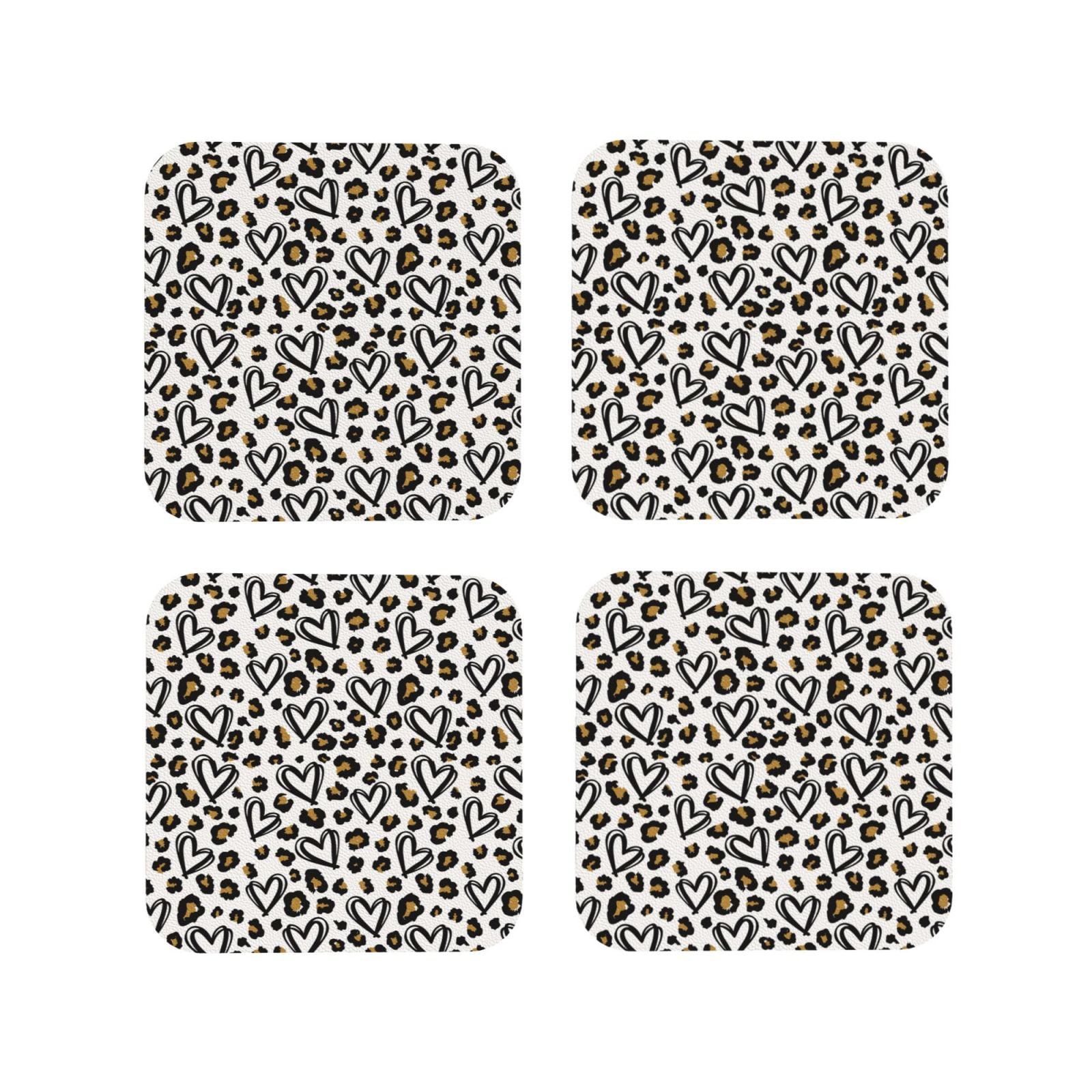 Drink Coasters, Heart leopard print -PVC Leather Coasters Sets of 4 for ...