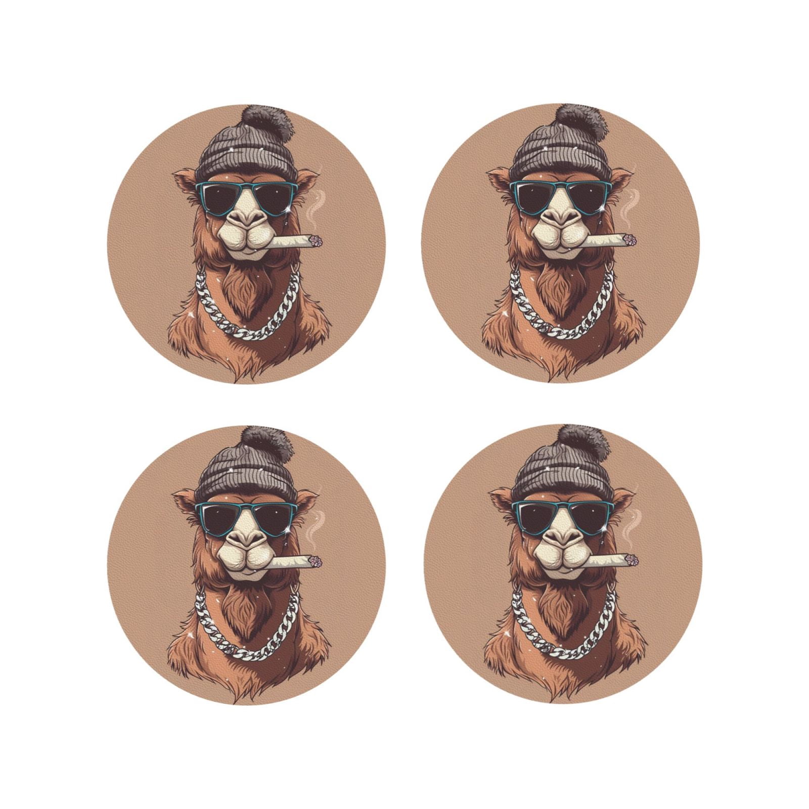 Drink Coasters, Hip-Hop Glasses Camel -PVC Leather Coasters Sets of 4 ...