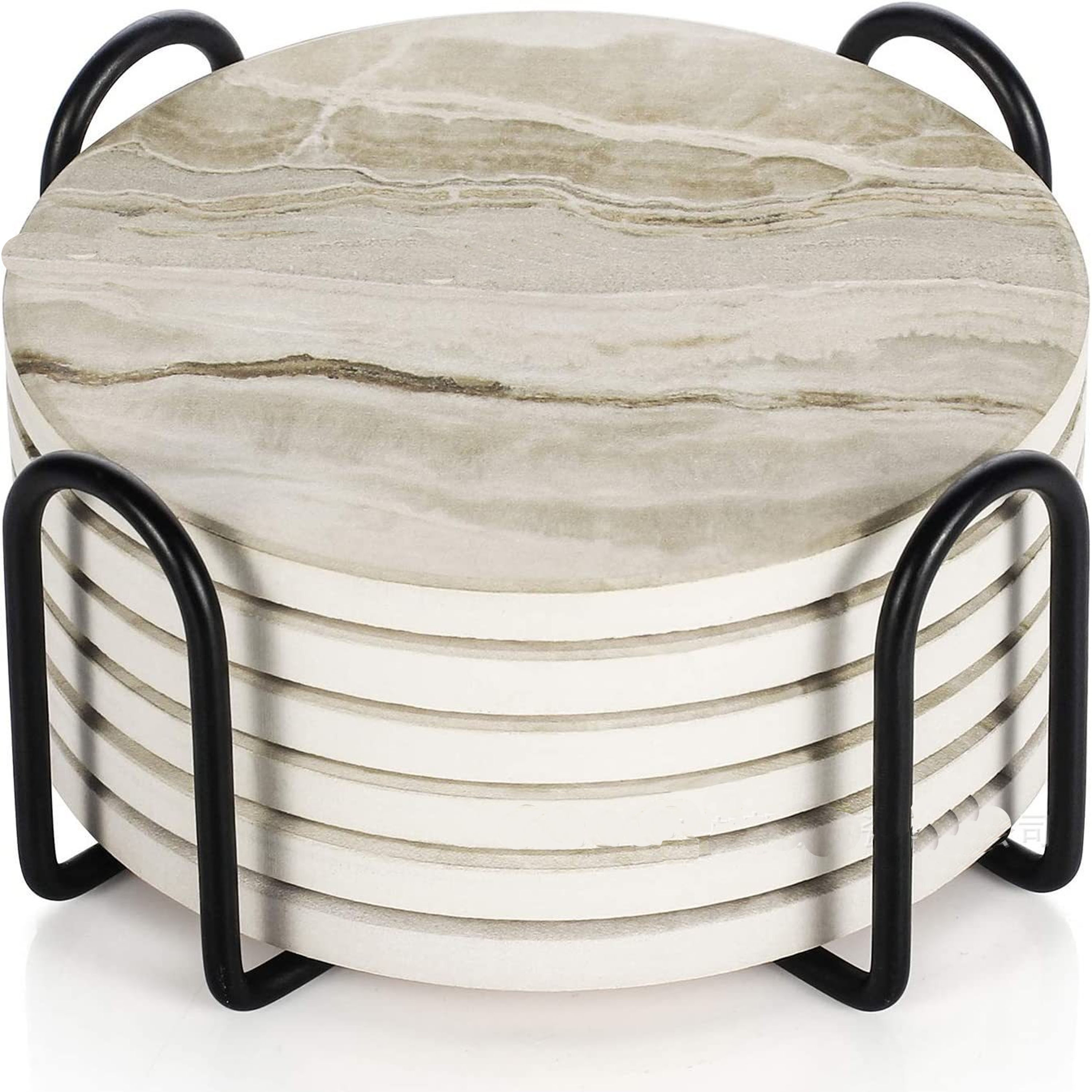 Wood Coasters for Drinks with Holder Set of 6, Wattne Wooden Coasters ...