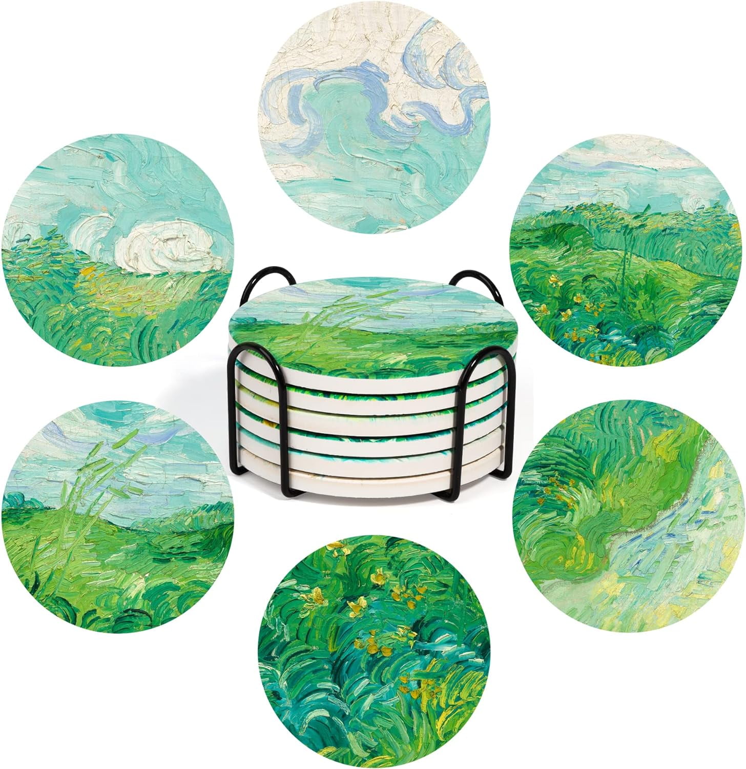 Drink Coasters with Holder, Coasters for Drinks-Set of 6, Van Gogh ...