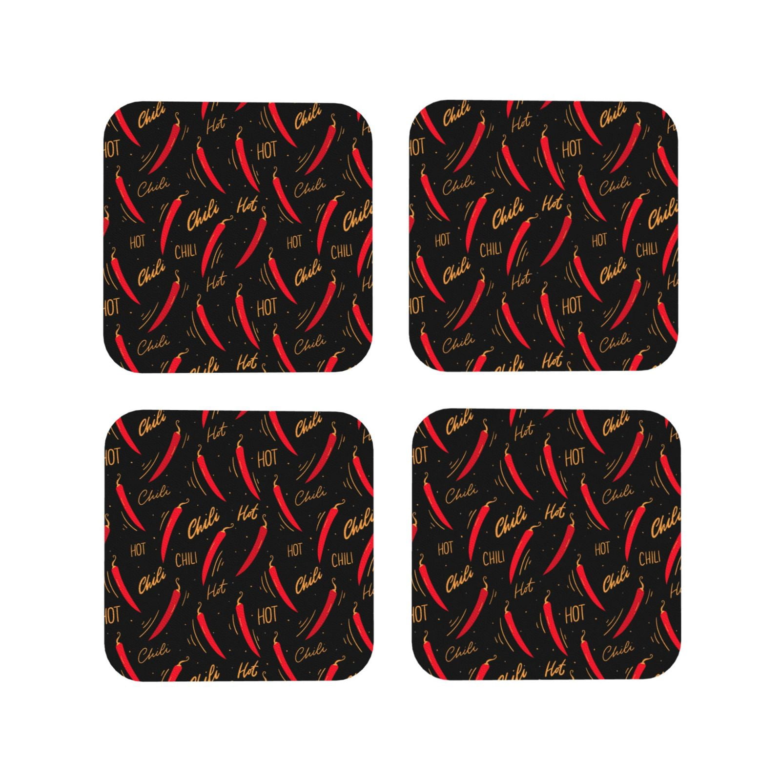 Drink Coasters, Hot Chili -PVC Leather Coasters Sets of 4 for Tabletop ...